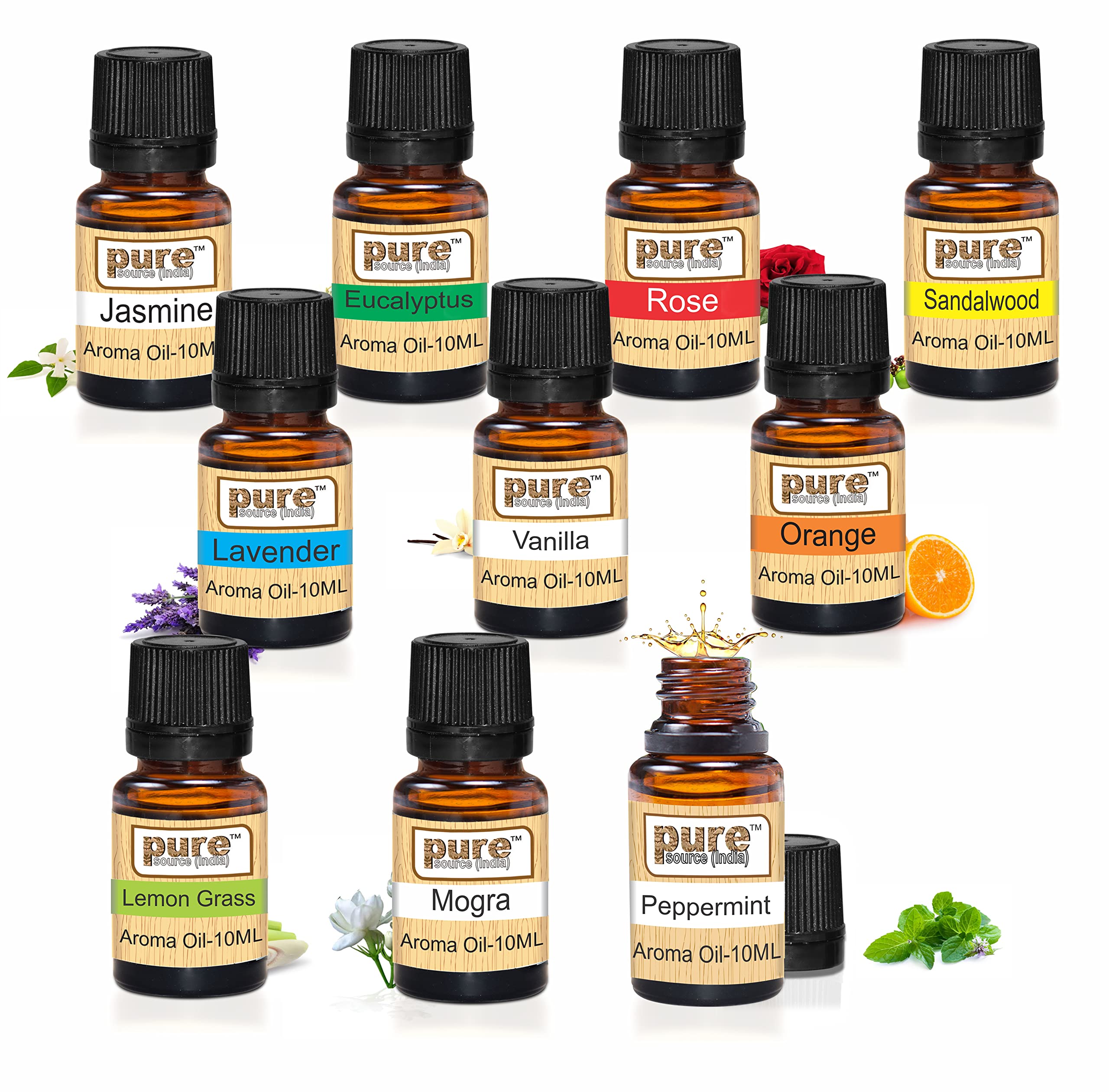 Pure Source India Essential Aroma Oil Combo Pack of 10 Fragrances ...