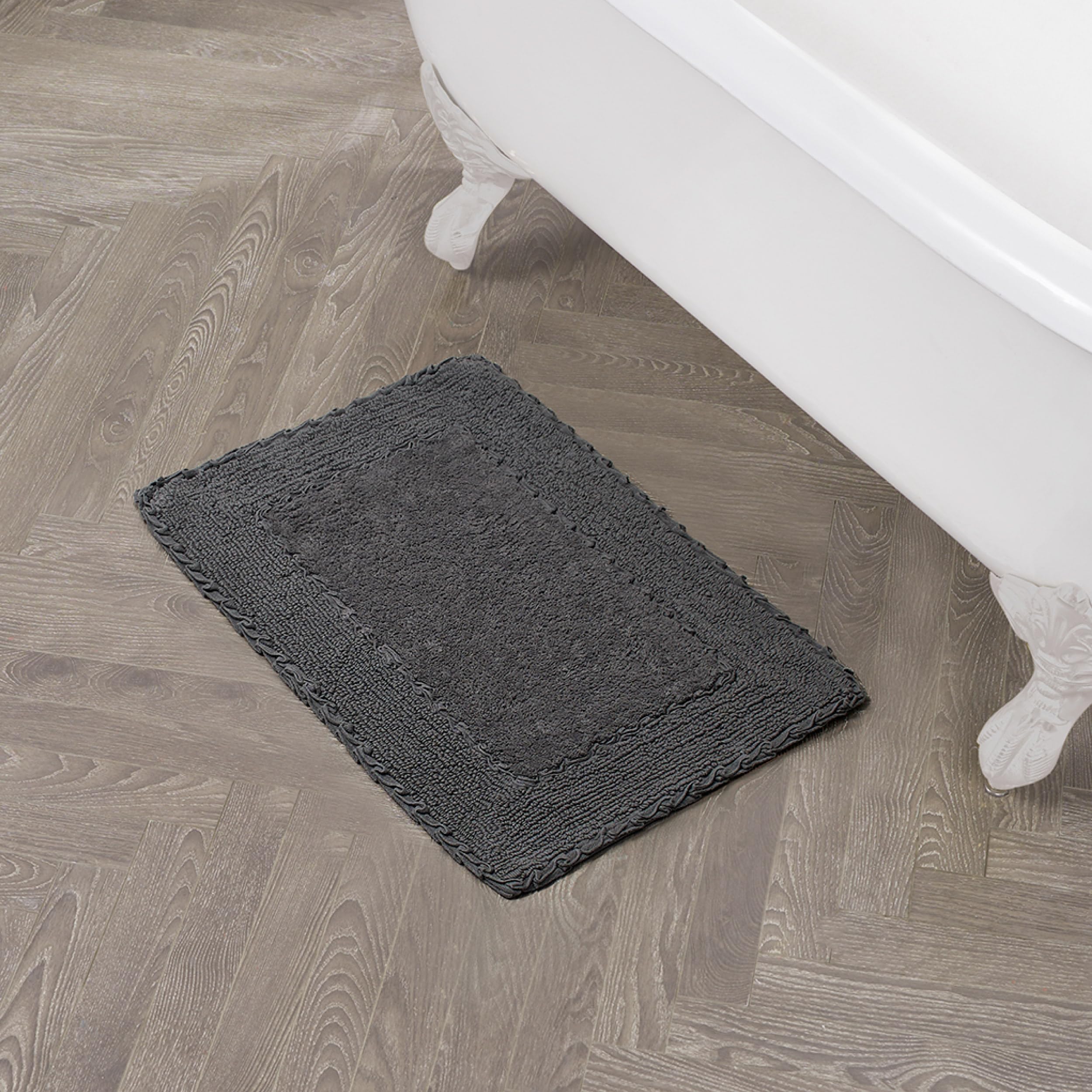 Amazon.com: Laura Ashley Ruffle Cotton 17" x 24" Bath Rug, Dark Gray ...