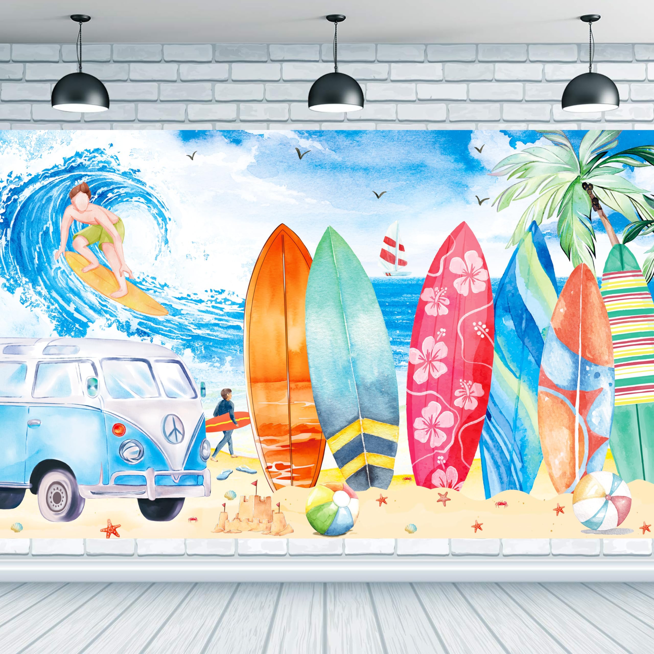 Amazon.com : Beach Surfing Backdrop Decoration Summer Surfing Surfboard ...