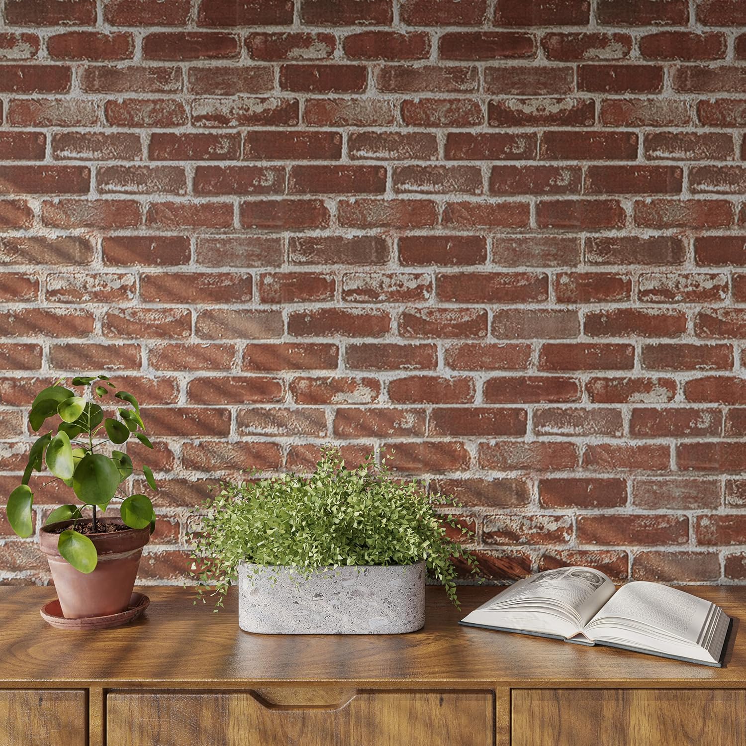 COSNIGHT Red Brick Wallpaper Peel and Stick 17.5In x 118In, Retro Faux ...