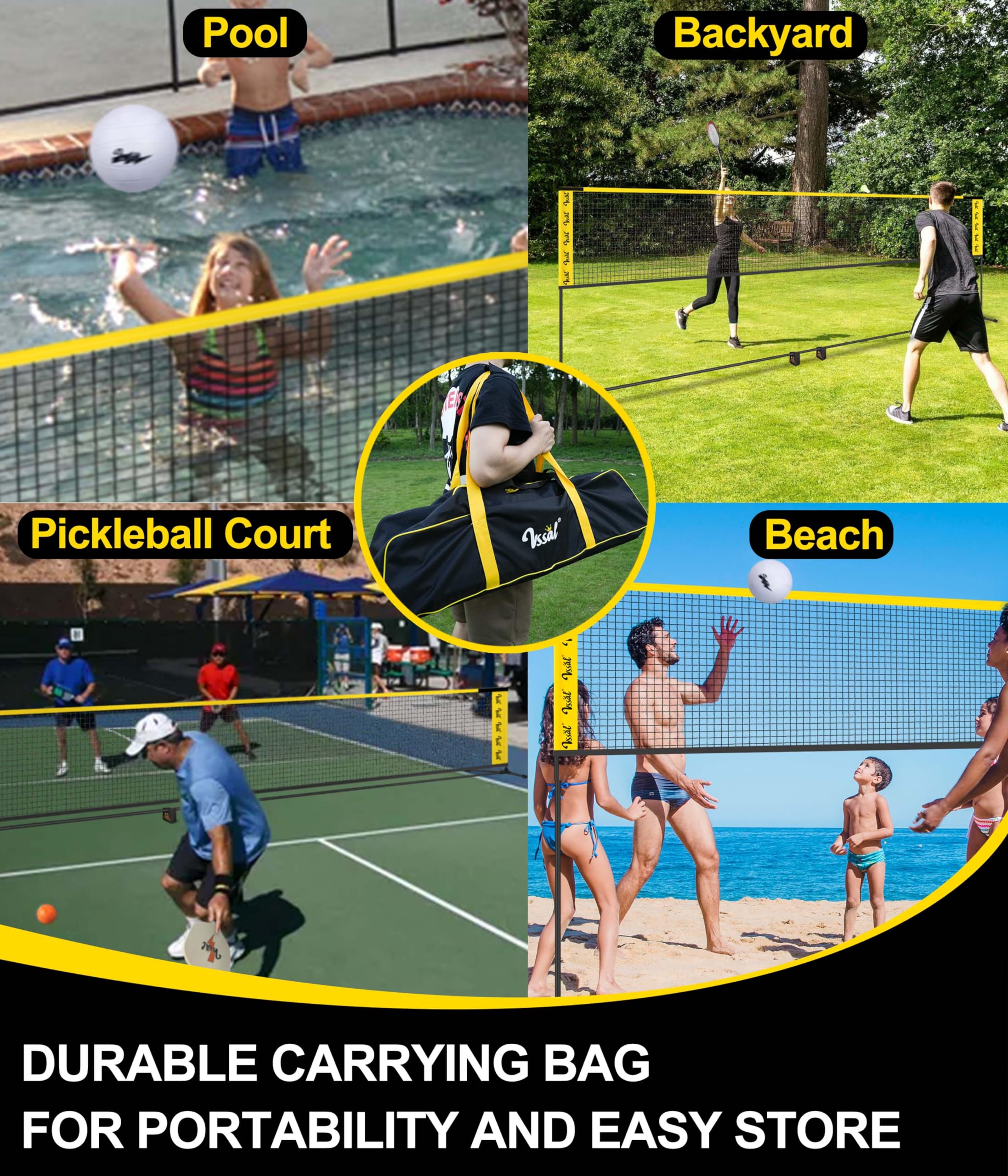 VSSAL 20FT Portable All-in-One Badminton Pickleball Kids Volleyball Net ...
