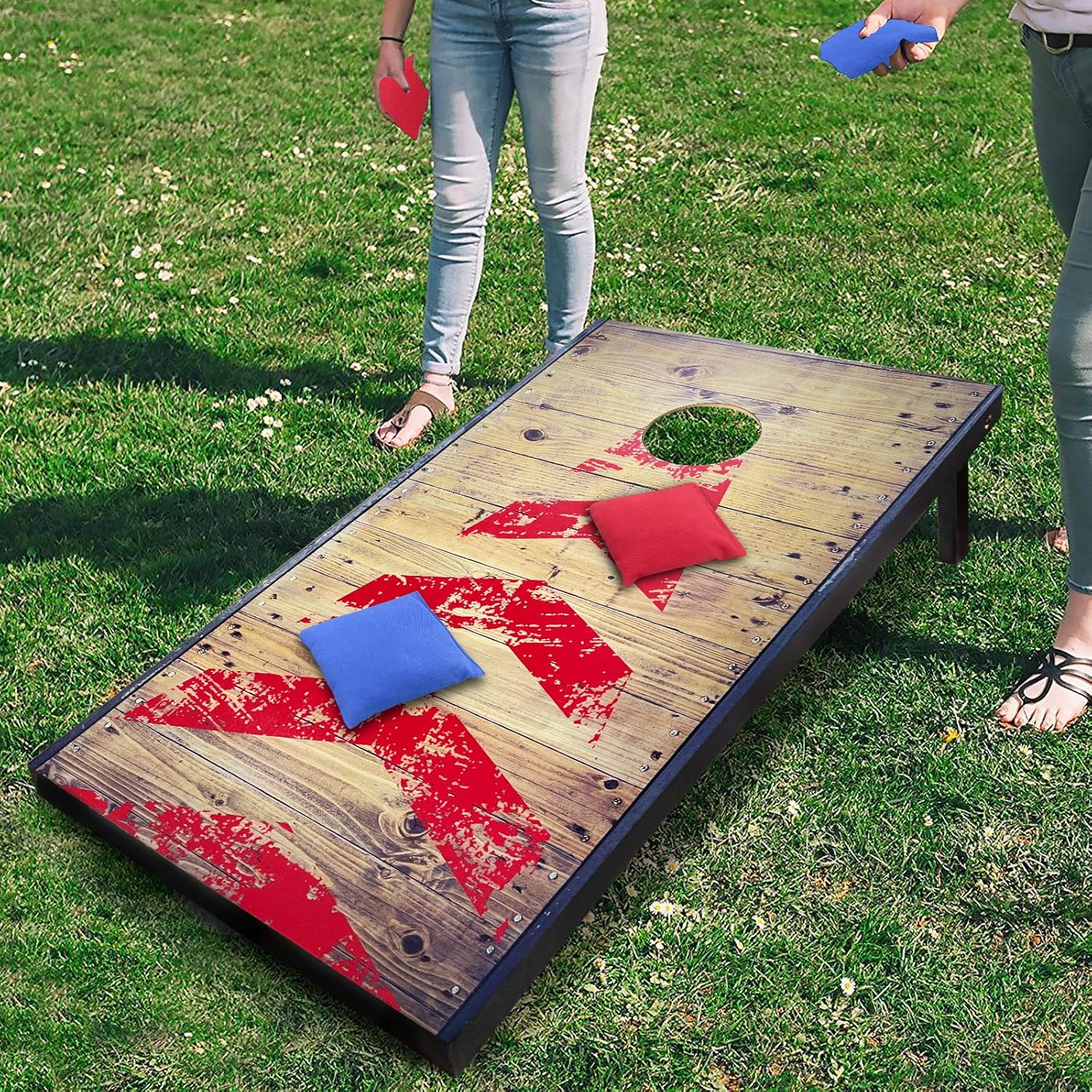 Buy YumHome Wood Cornhole Set - Includes 2 Regulation Size Cornhole ...
