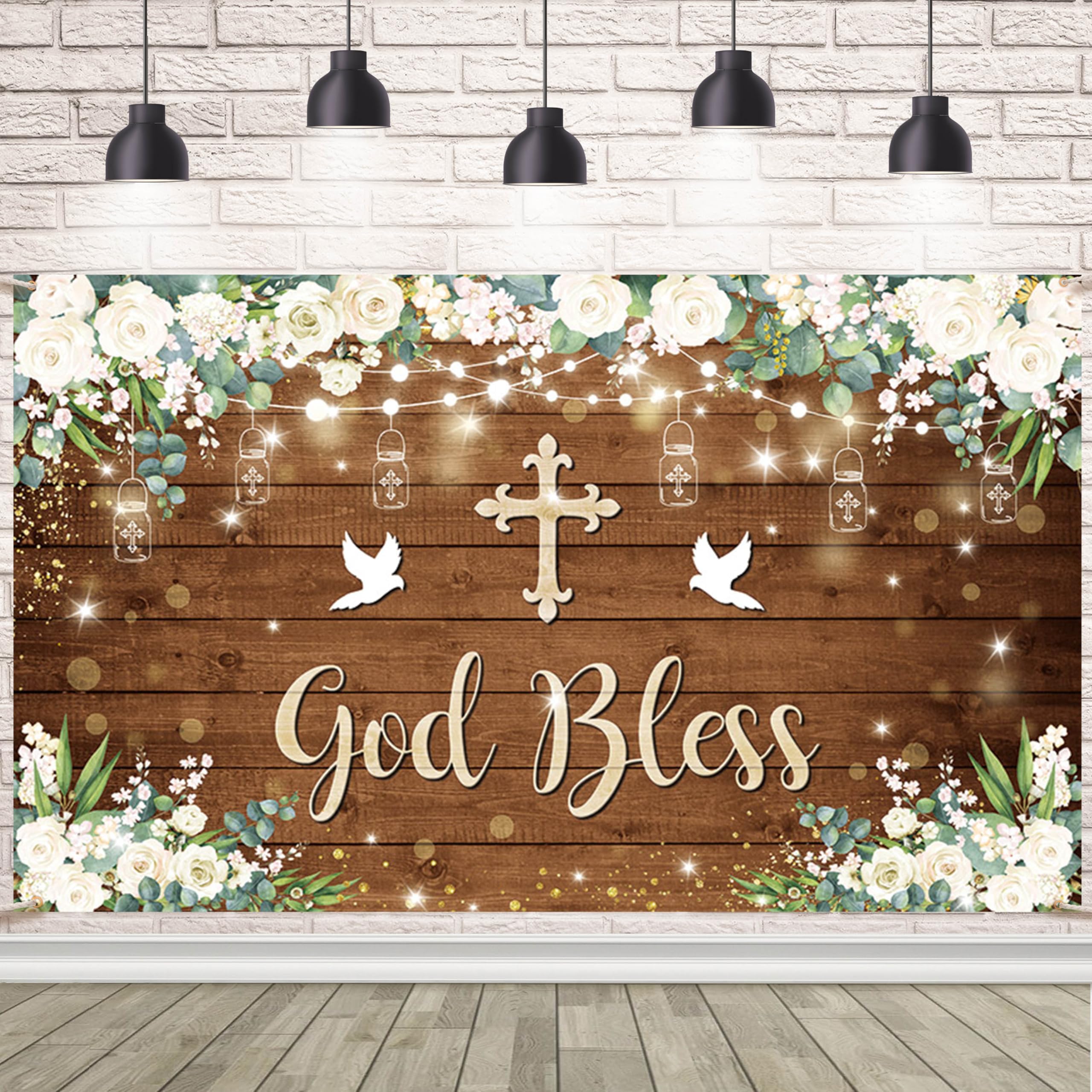 Amazon.com : AIBIIN 5.9x3.6ft God Bless Baptism Backdrop First Holy ...