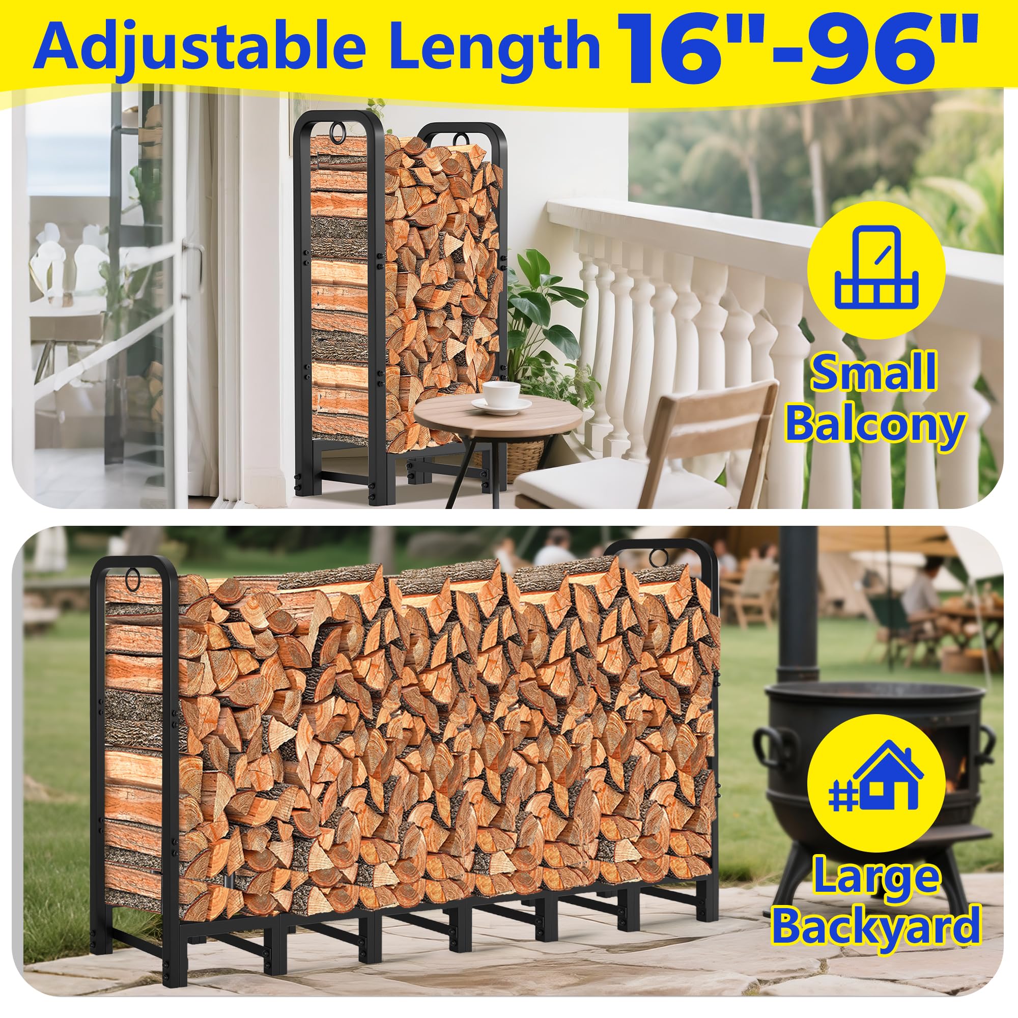 Snapklik.com : Amagabeli 8ft Firewood Log Rack Outdoor Heavy Duty Logs ...