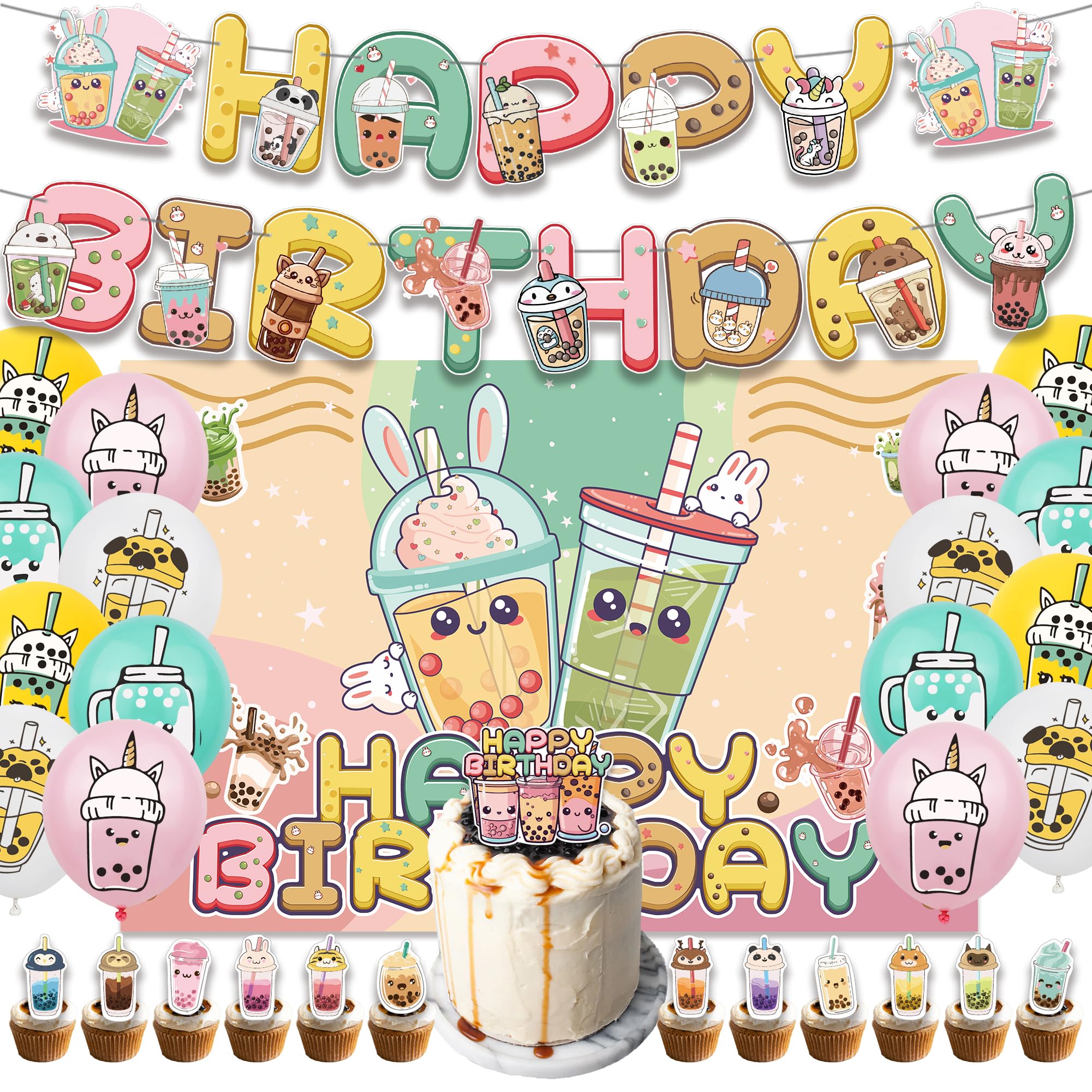 Amazon.com: 31Pcs Boba Tea Party Decorations Bubble Tea Party ...