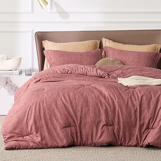 Amazon.com: Bedsure King Size Comforter Set - Pink Clay Soft Bedding ...