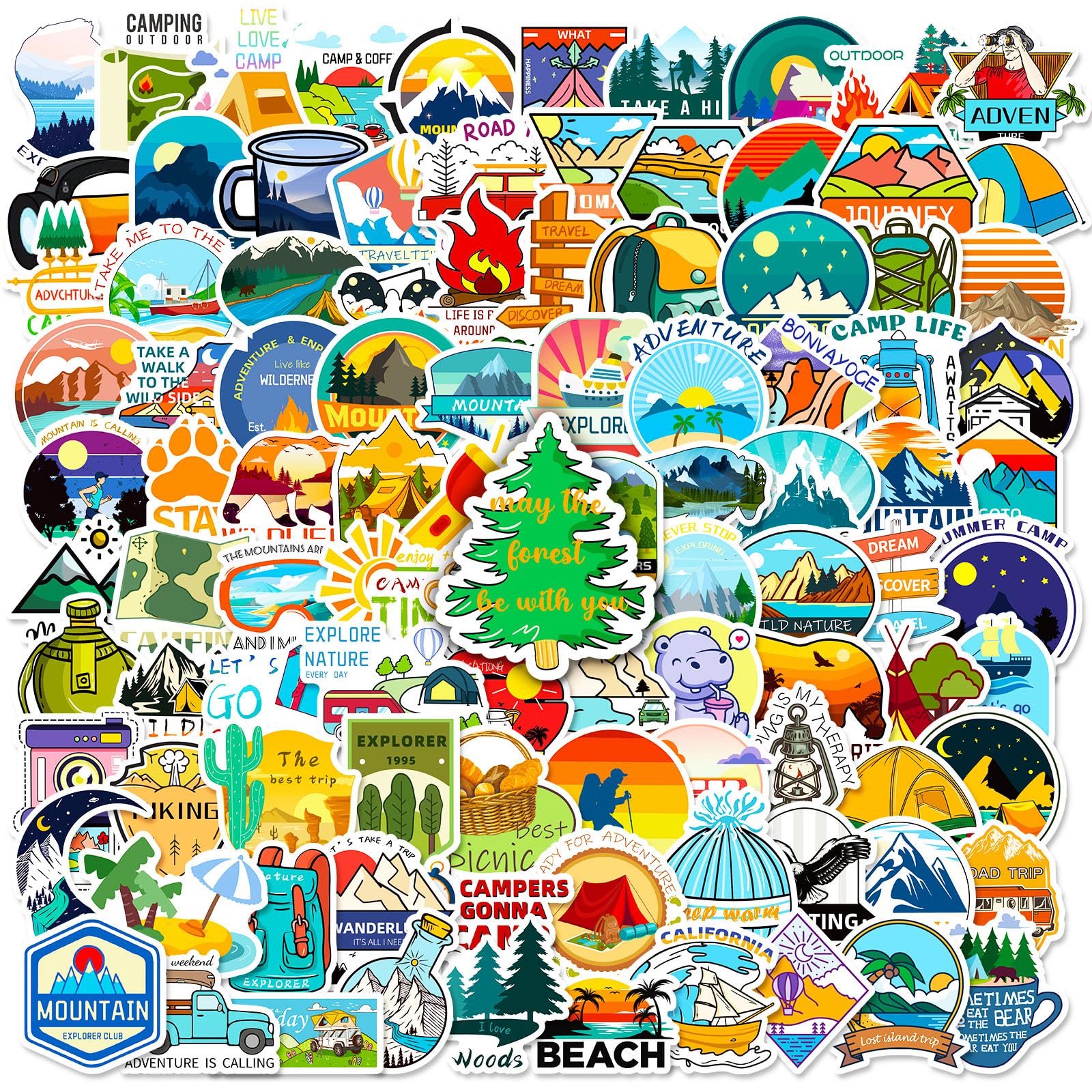 Vinyl Stickers Pack 100-Piece Forest Adventure Stickers - Waterproof ...