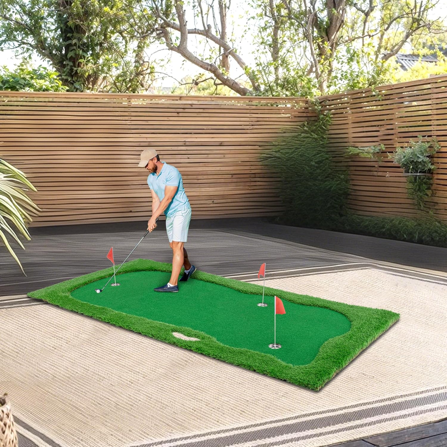 10 x 5 FT Premium Golf Putting Green Mat for Indoor & Outdoor, 3 Holes ...