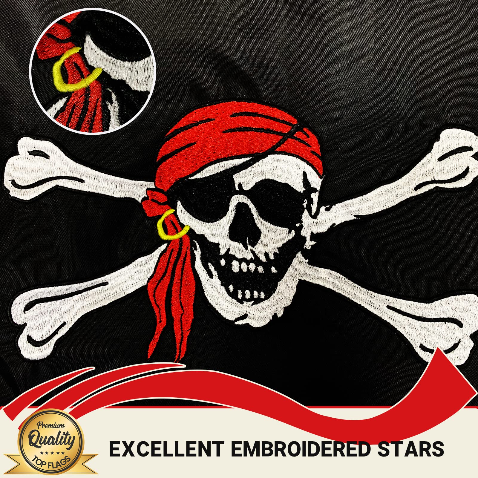 Snapklik.com : TOPFLAGS 12x18 Inch Pirate Flag Embroidered Red Skull ...