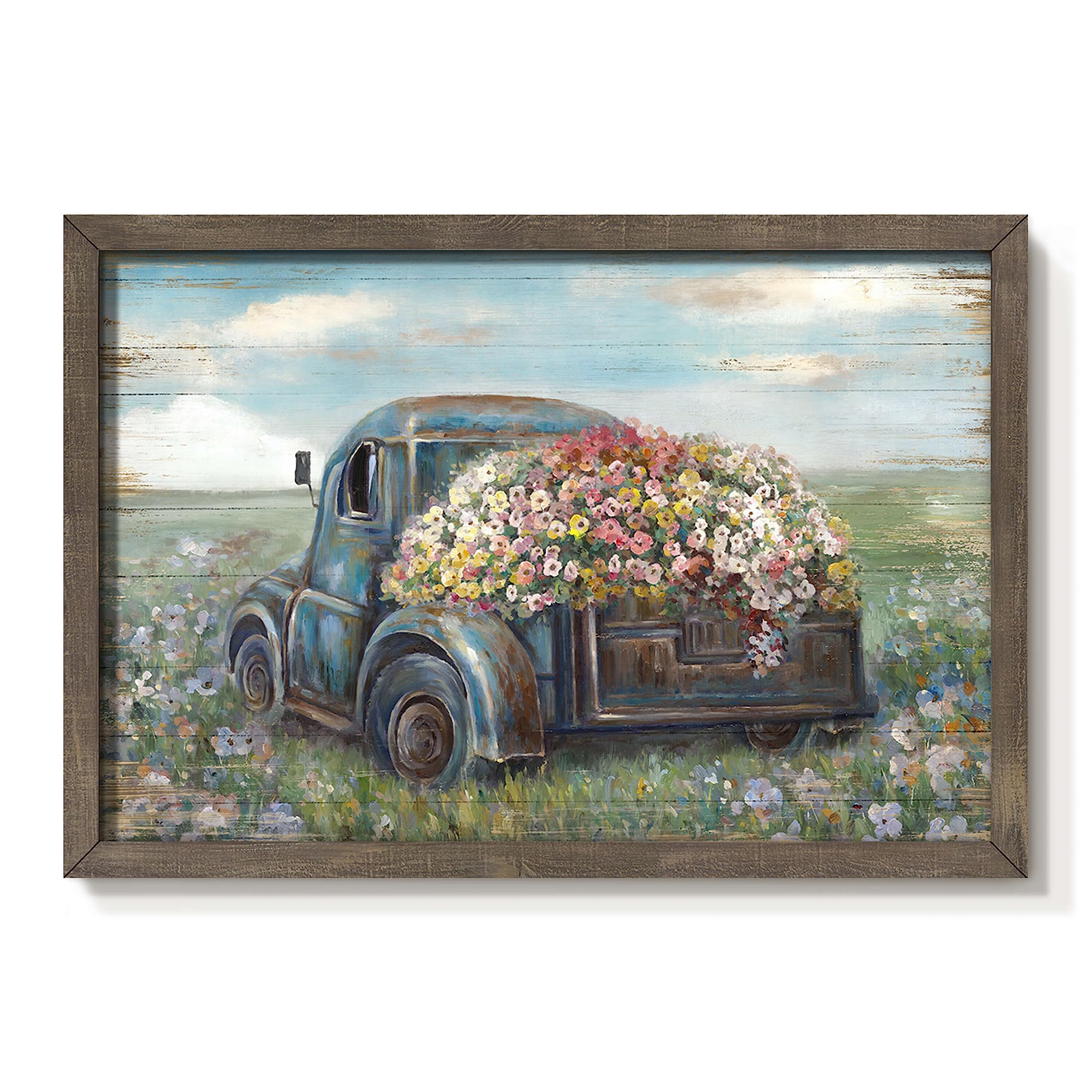 Amazon.com: Car Framed Wall Art Decor: Rustic Farmhouse Wooden Picture ...