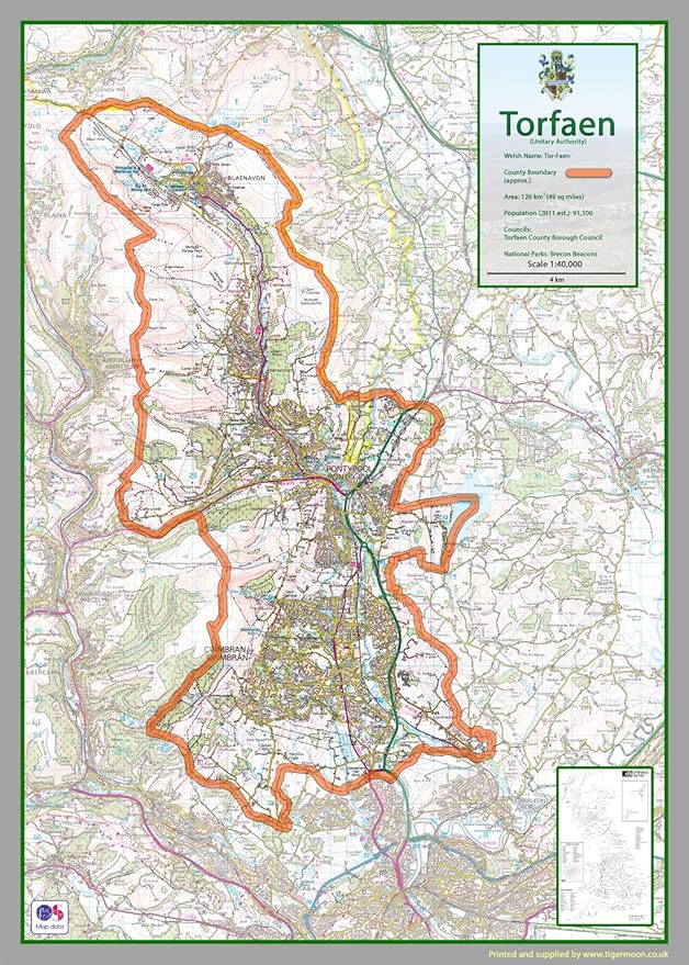 Torfaen - UK County Paper Laminated Map - 70 x 50 cm : Amazon.co.uk ...