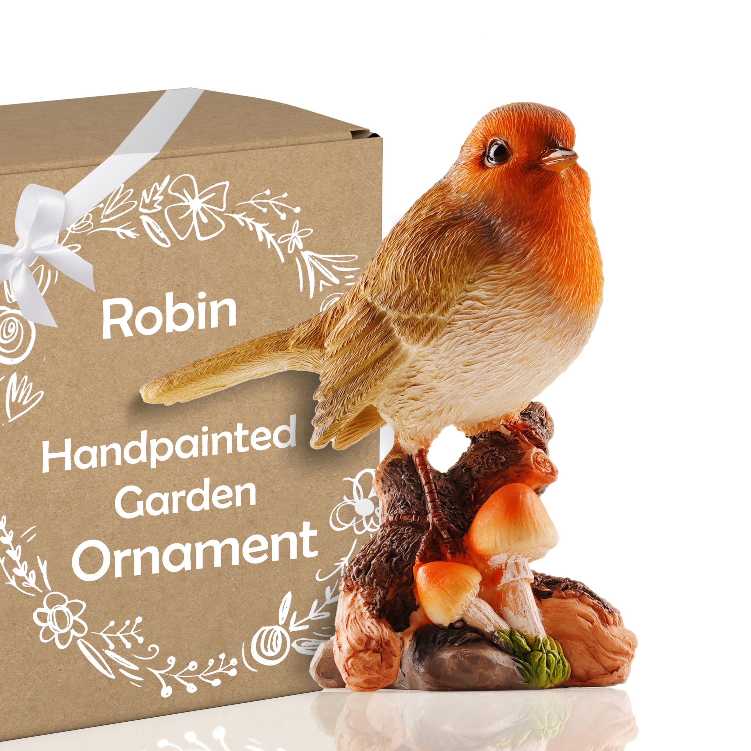 Muldale Robin Garden Ornament with Mushrooms - Lifelike Red Robin ...