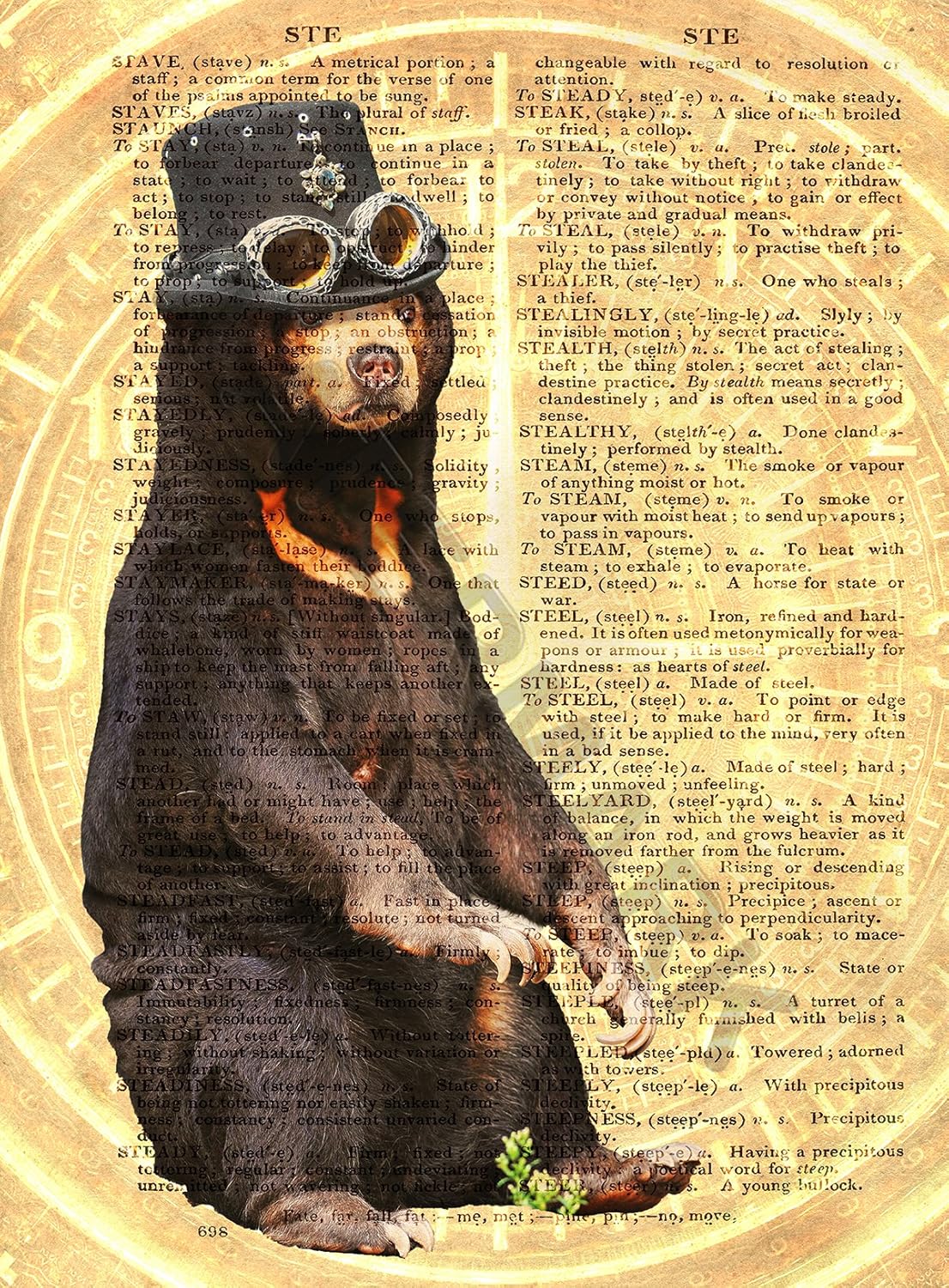 Amazon.com: Steampunk Sun Bear Dictionary Page Vintage Large Poster ...