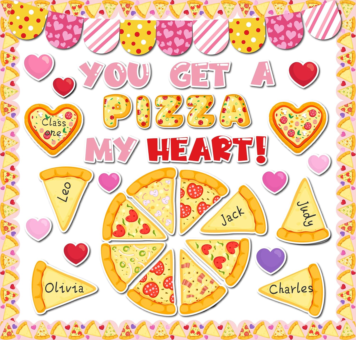 Amazon.com: 142Pcs Valentine's Day Pizza Bulletin Board Classroom ...