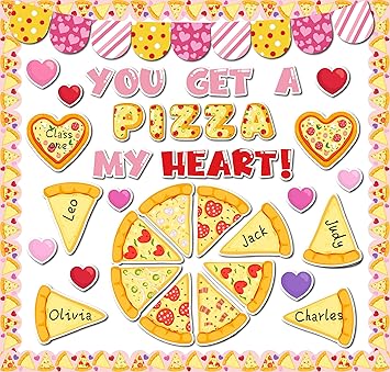 Amazon.com: 142Pcs Valentine's Day Pizza Bulletin Board Classroom ...
