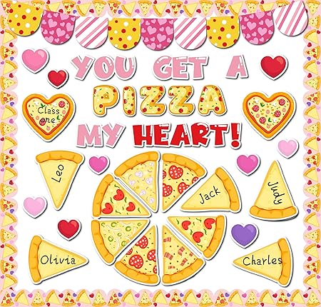 Amazon.com: 142Pcs Valentine's Day Pizza Bulletin Board Classroom ...