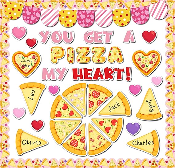 Amazon.com: 142Pcs Valentine's Day Pizza Bulletin Board Classroom ...