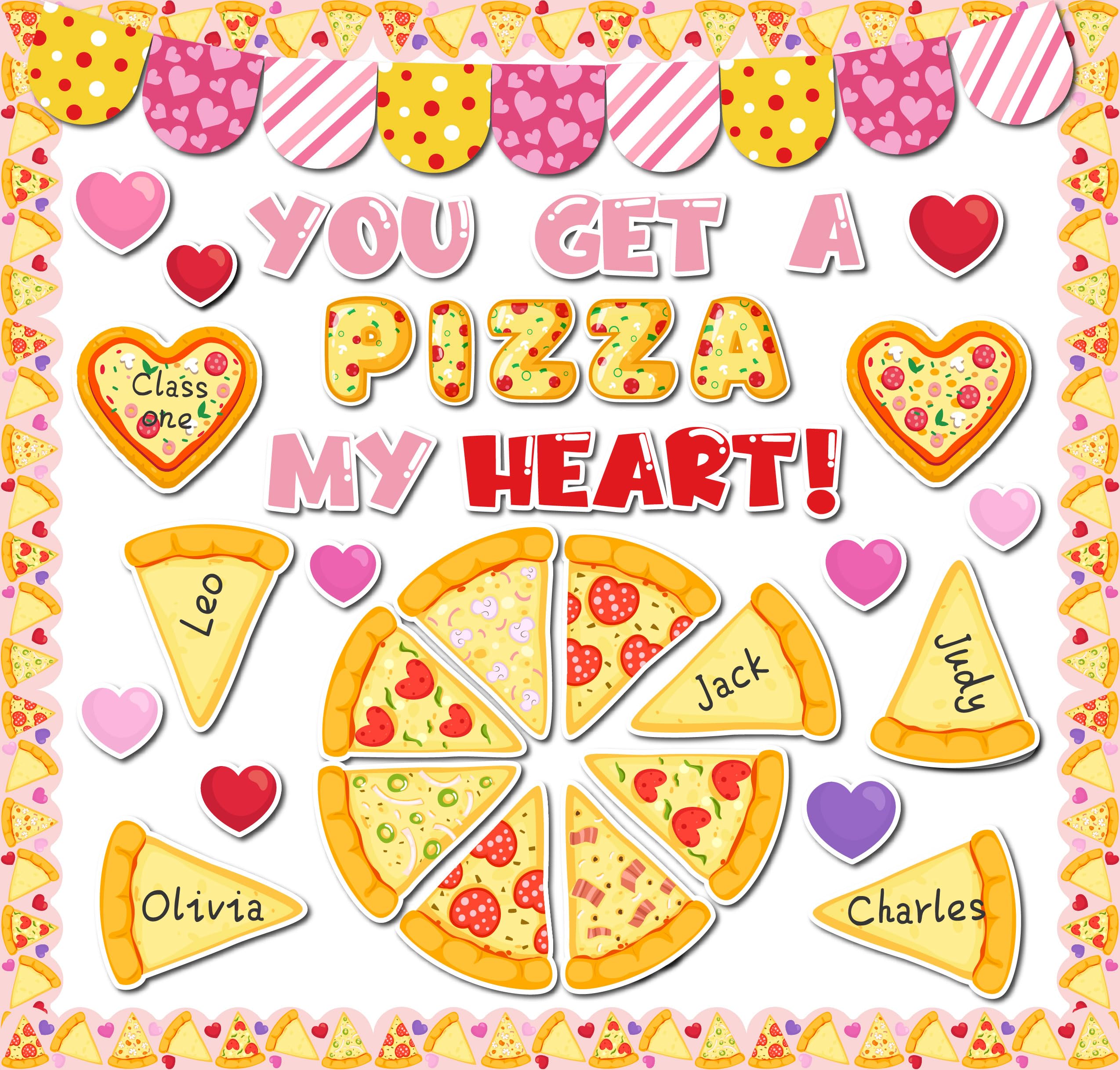 Amazon.com: 142Pcs Valentine's Day Pizza Bulletin Board Classroom ...