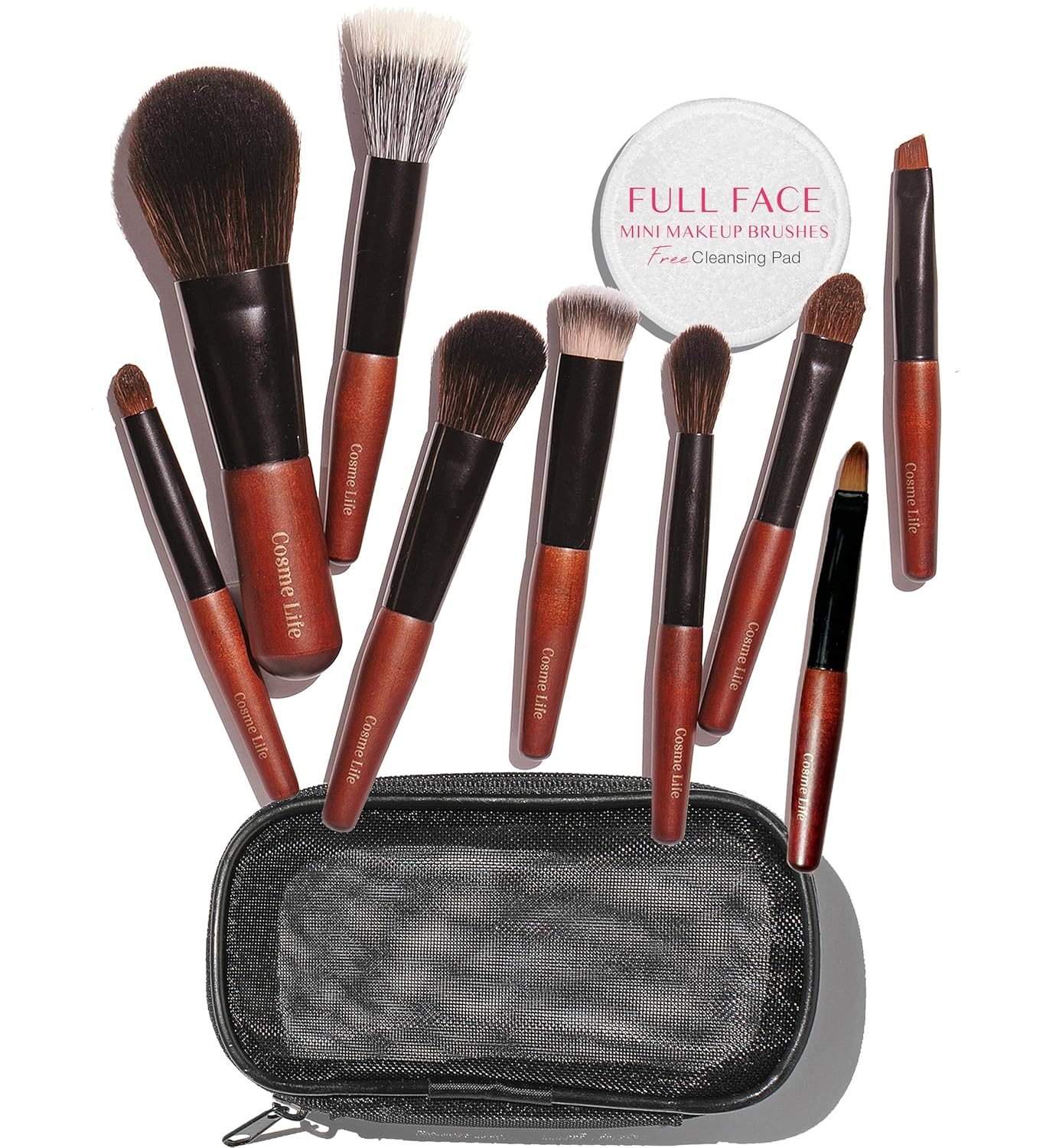 Amazon.com: Cosme 9 FULL FACE MINI TRAVEL Make Up Brush Set: Powder ...