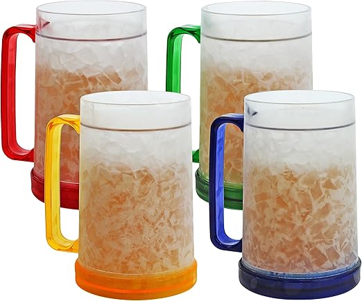 Amazon.com: Double Wall Gel Frosty Freezer Mugs 16oz, Set of Four ...