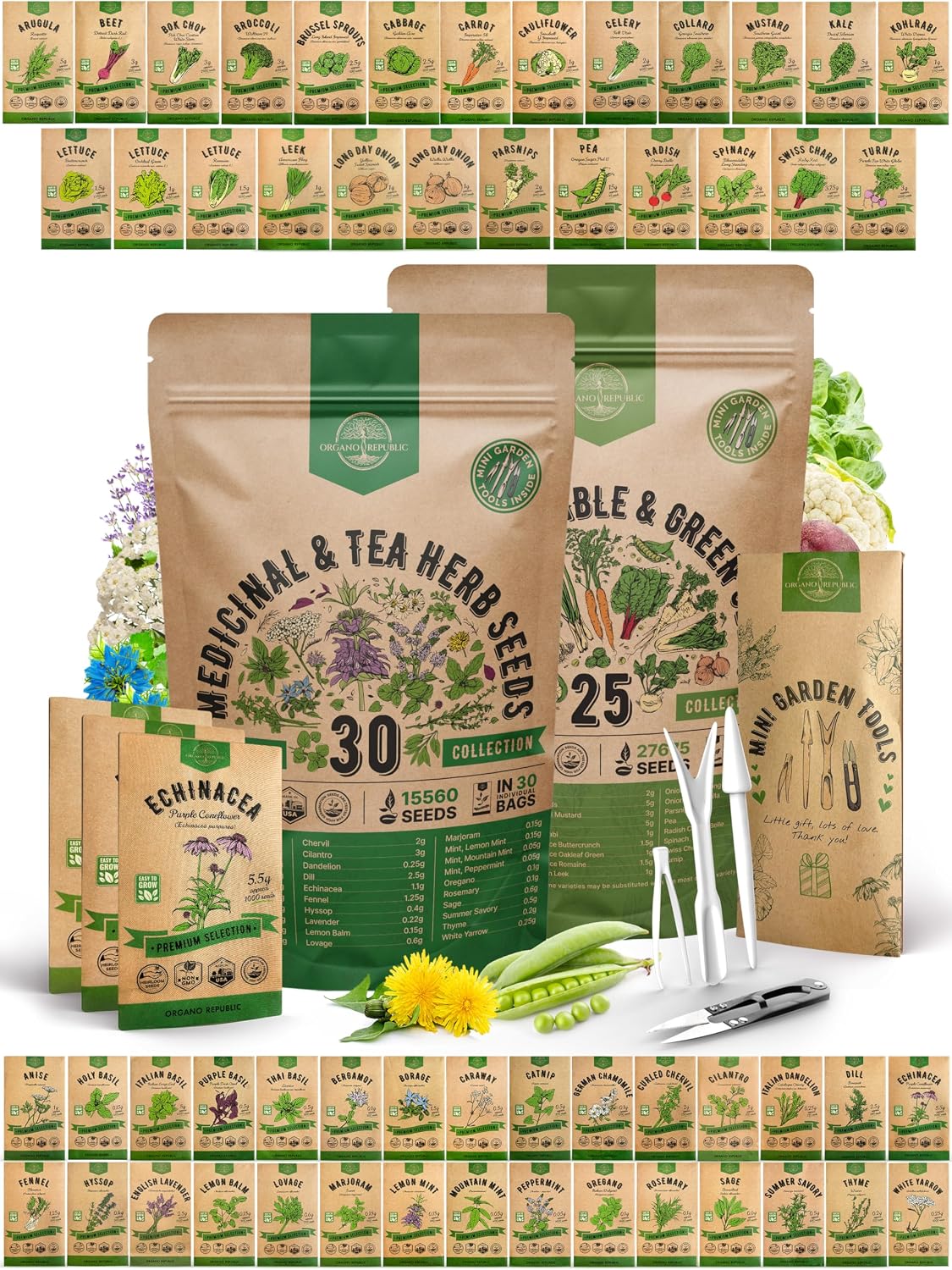 Amazon.com : 30 Medicinal & Tea Herb and 25 Winter Vegetable & Greens ...