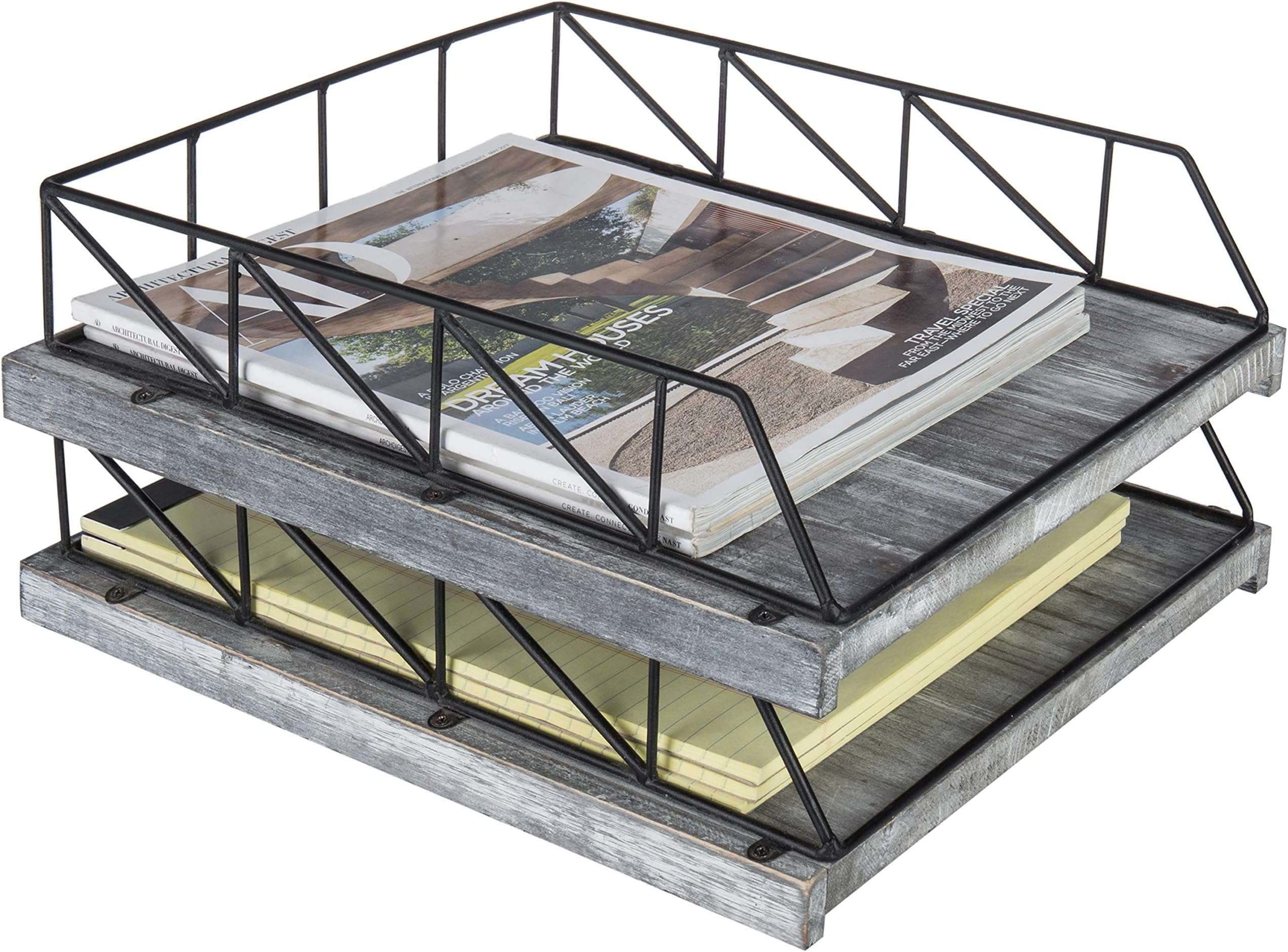 Amazon.com: MyGif Vintage Gray Solid Wood Desktop Stackable Letter Tray ...