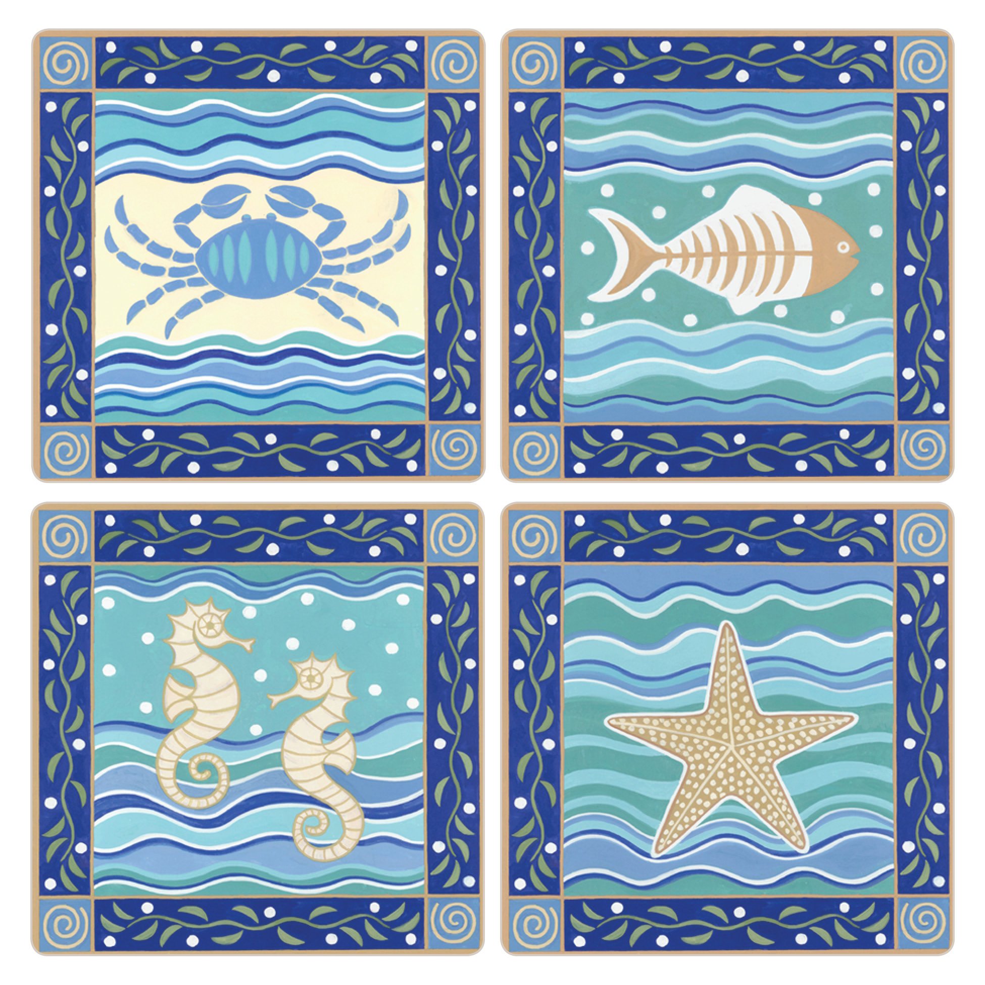 Amazon.com | CoasterStone Absorbent Coasters, 4-1/4-Inch, "Coastal ...