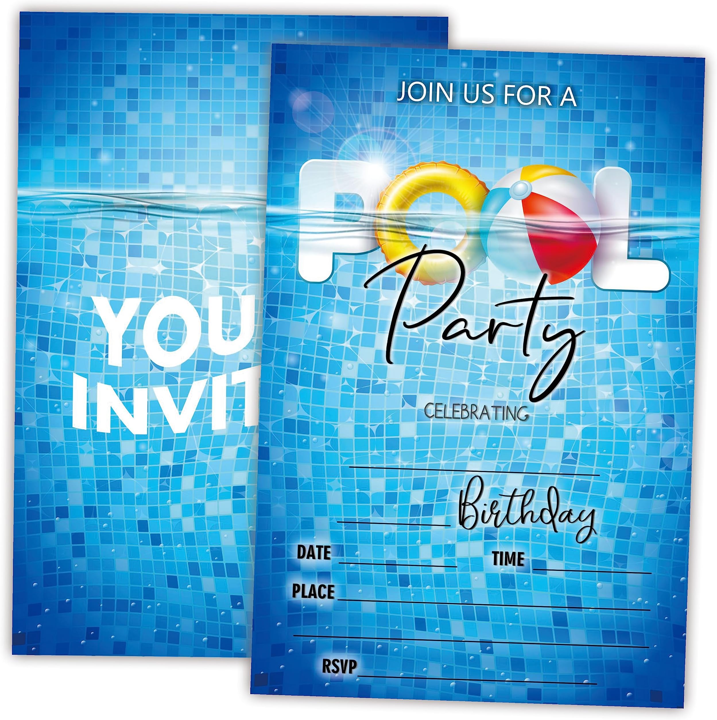 Amazon.com : ONDTOM Summer Pool Birthday Party Invitations Cards with ...