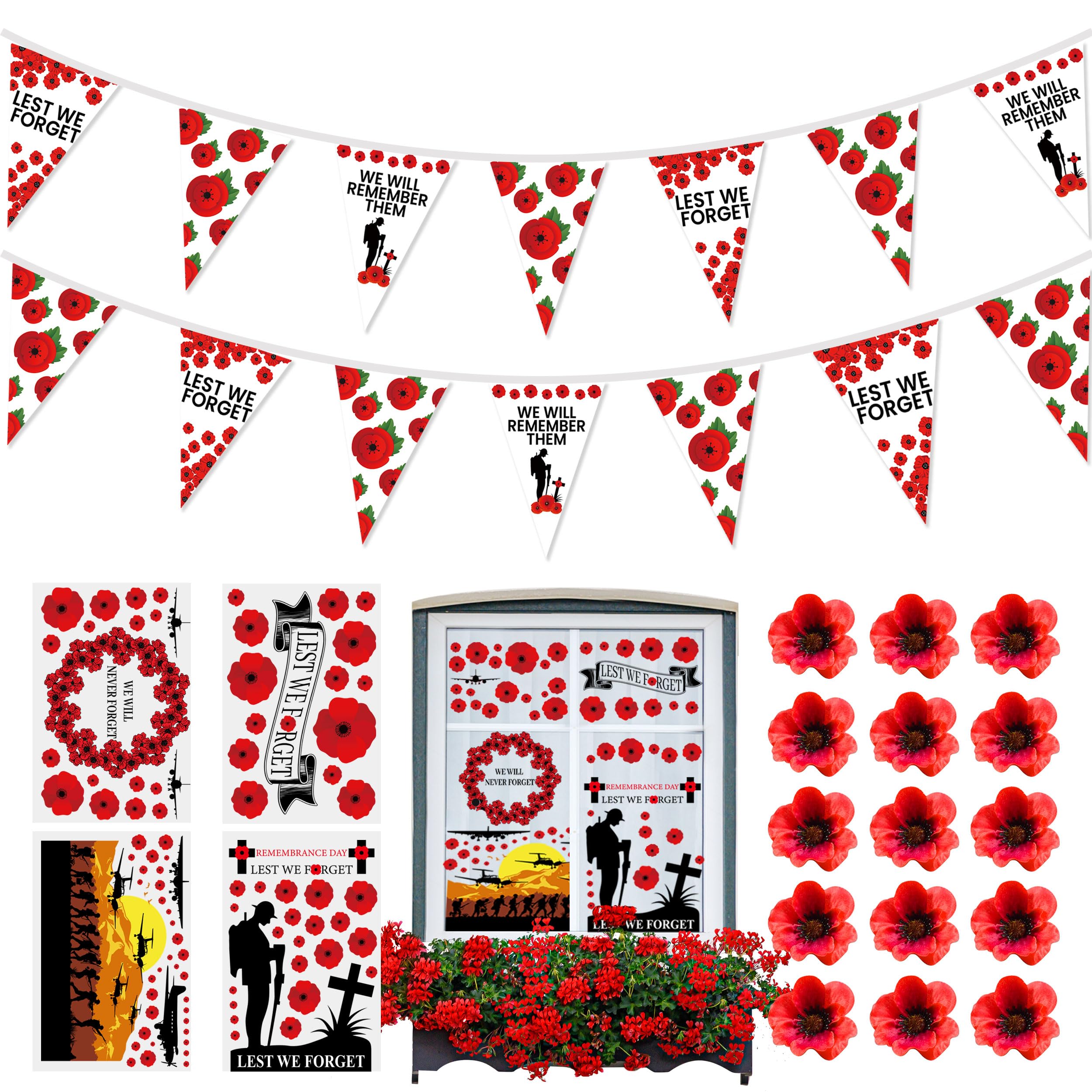 Lest We Forget Bunting Lest We Forget Window Stickers Poppy Silk ...