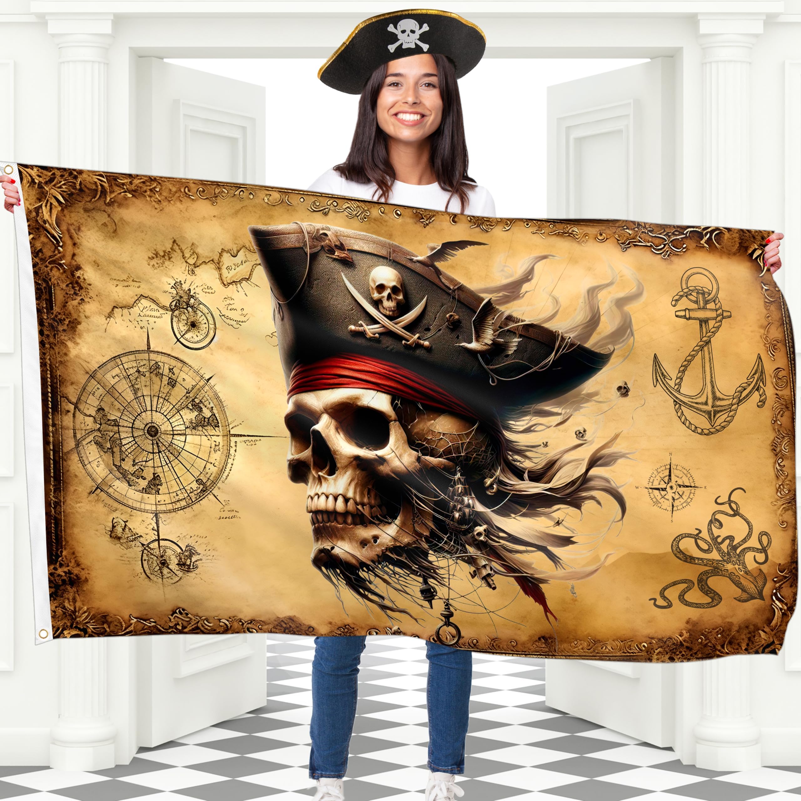 Amazon.com : Crimson Pirate Flag - Beautiful Double-Stitched 100% ...