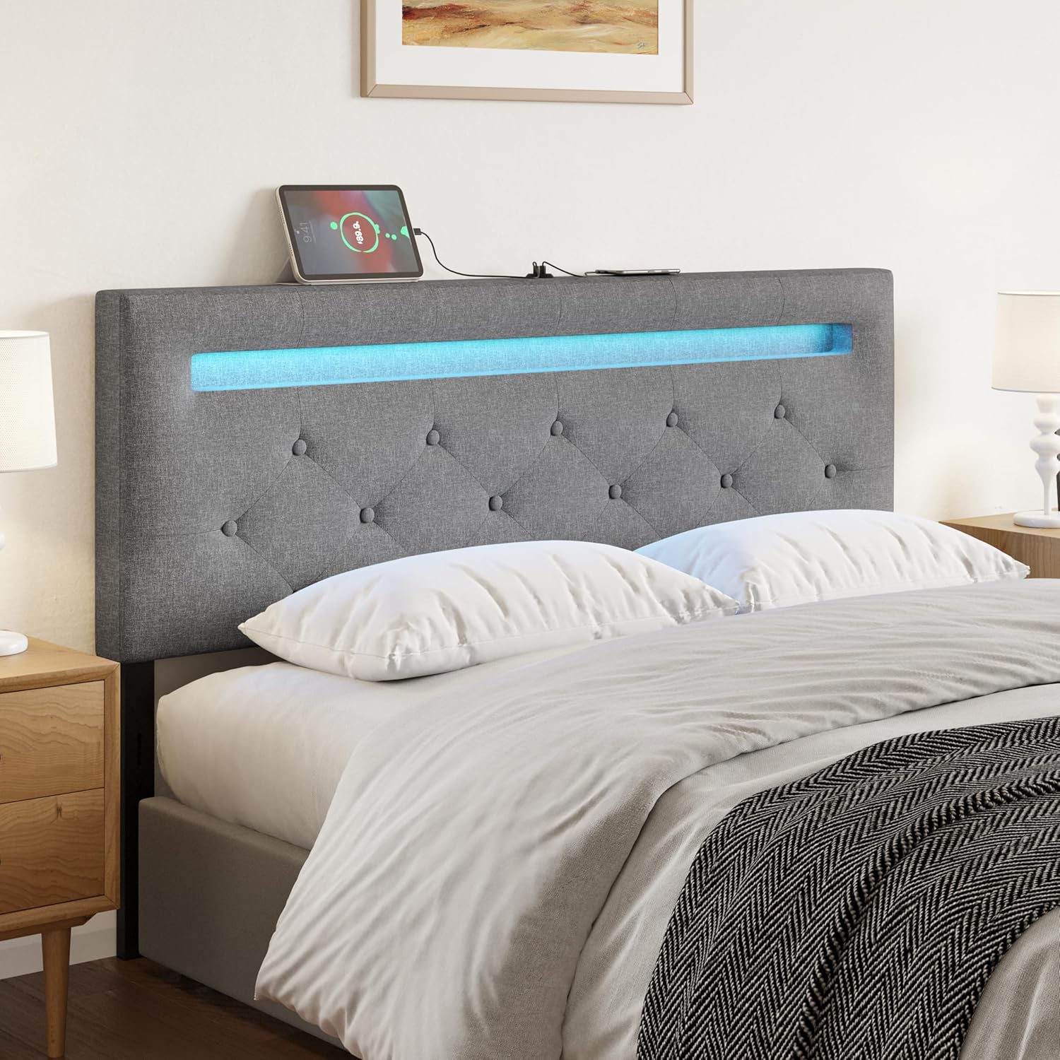 Amazon.com - HAUSOURCE Headboards for Queen Size Bed with LED Light ...