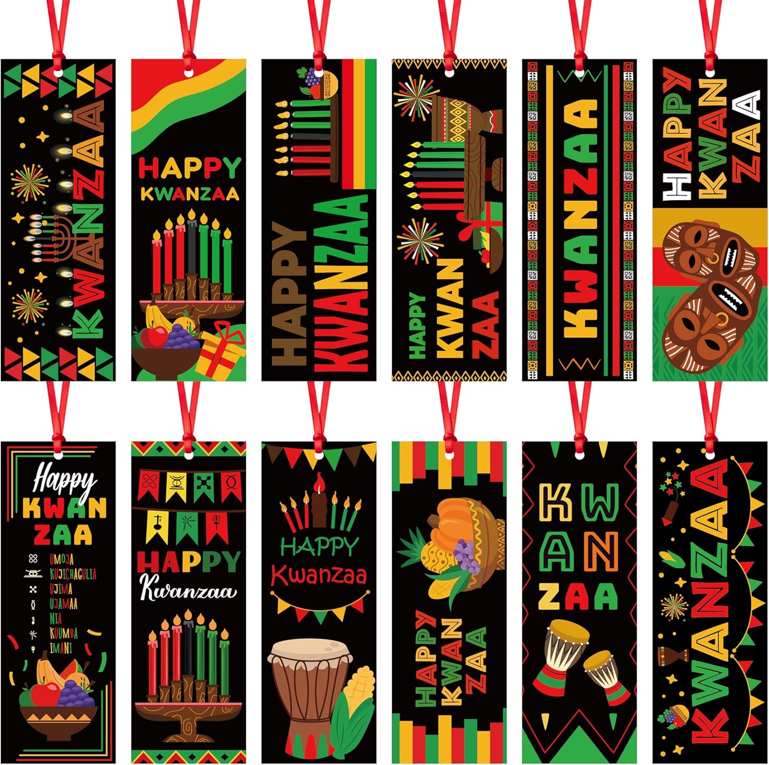 Amazon.com: Haooryx African Kwanzaa Book Mark - 120Pcs Happy Kwanzaa ...