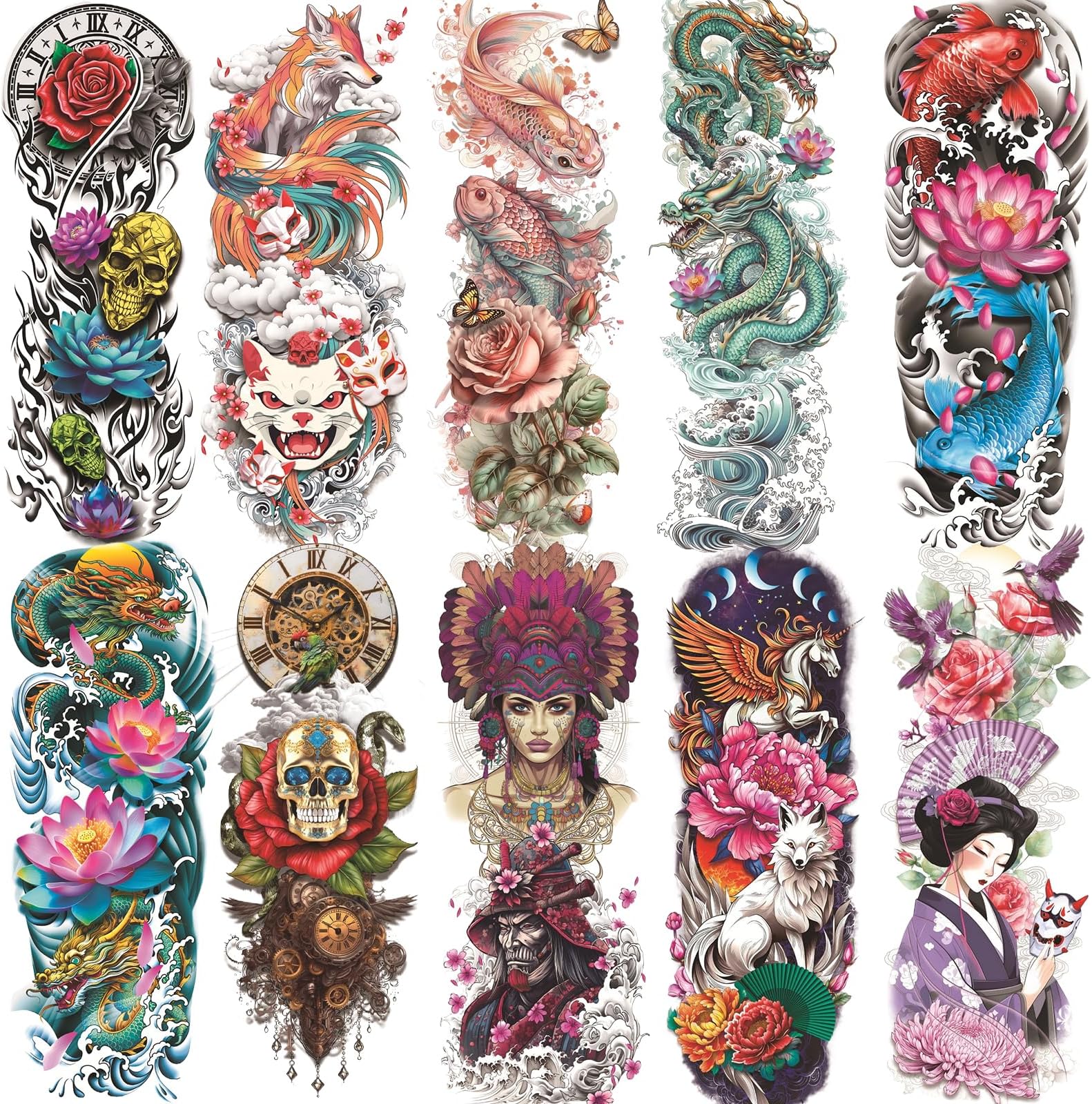 Amazon.com : Full Arm Temporary Tattoo For Man Women L19“xW7”(10 Sheets ...