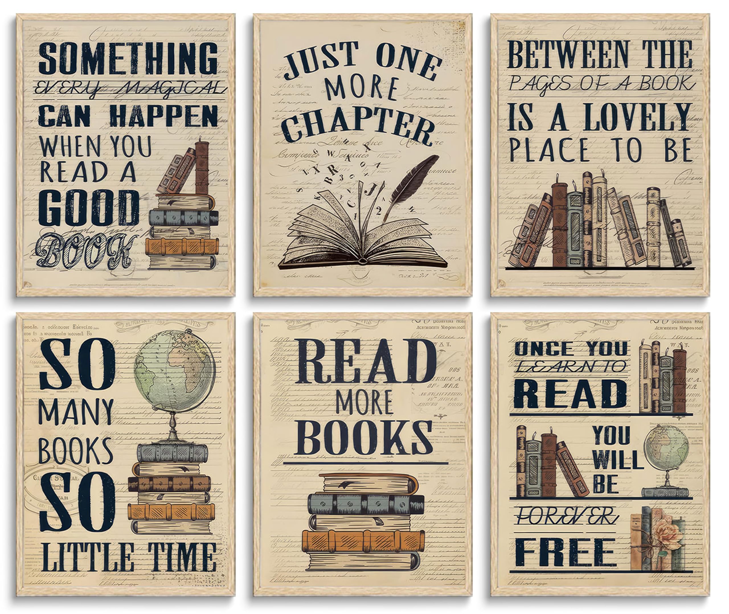 Amazon.com: 6Pcs Vintage Reading Wall Art Retro Book Posters Wall Decor ...
