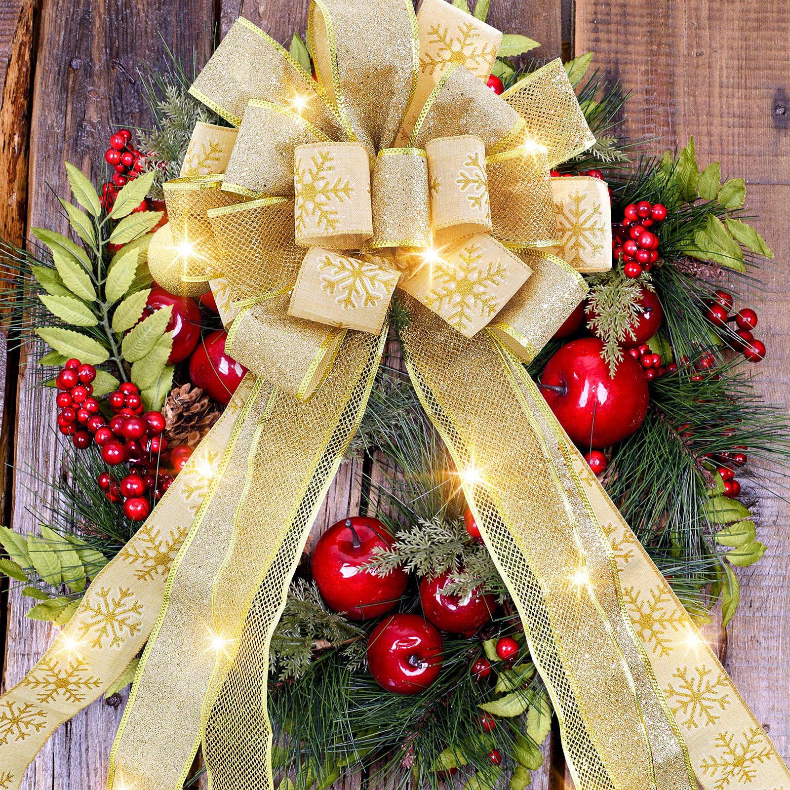 Whaline Christmas Bow Tree Topper Gold Xmas Large Bow with Snowflakes ...