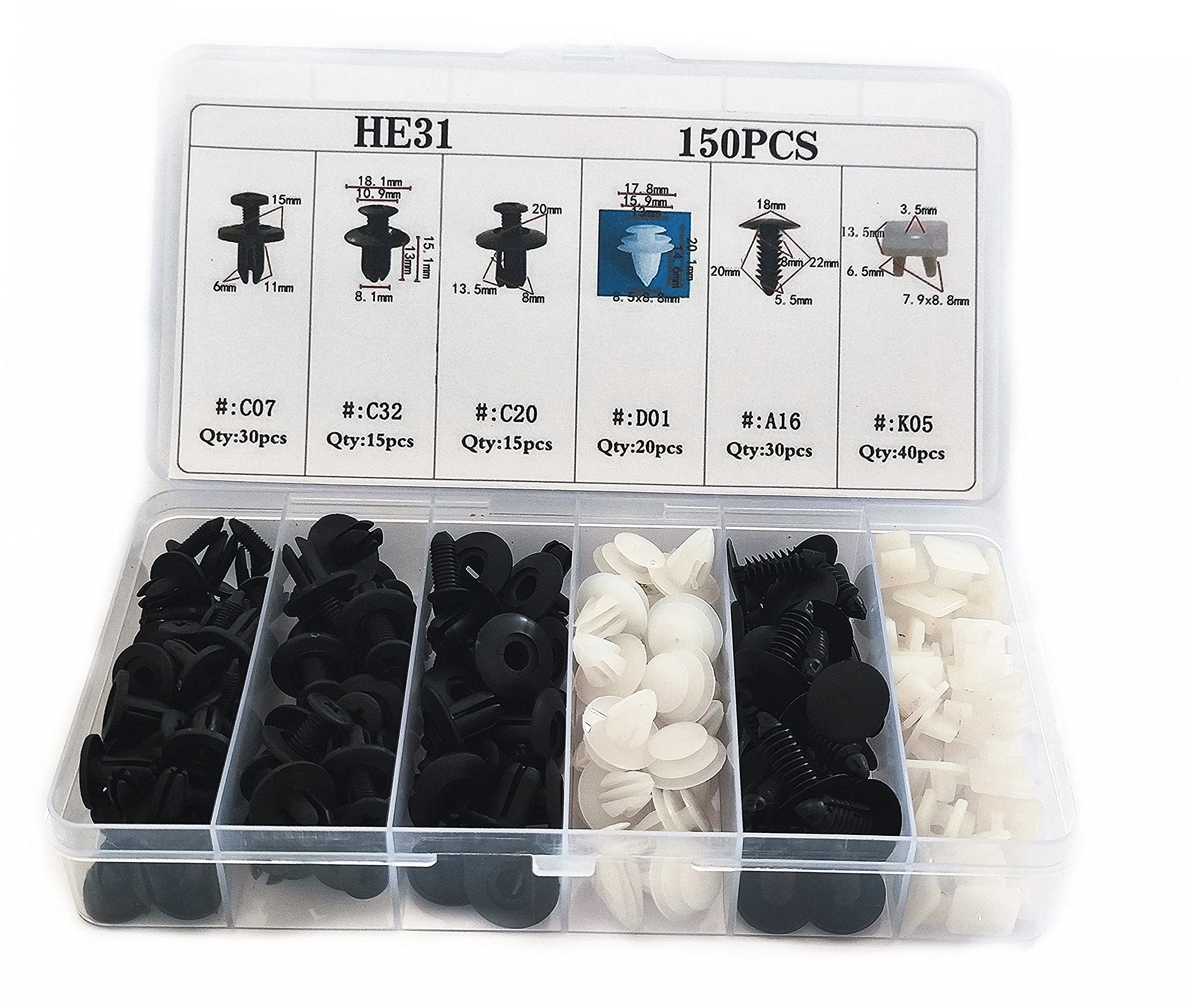 150 Pcs Car Body Trim Clips, 6 Sizes Universal Auto Body Fastener Rivet ...