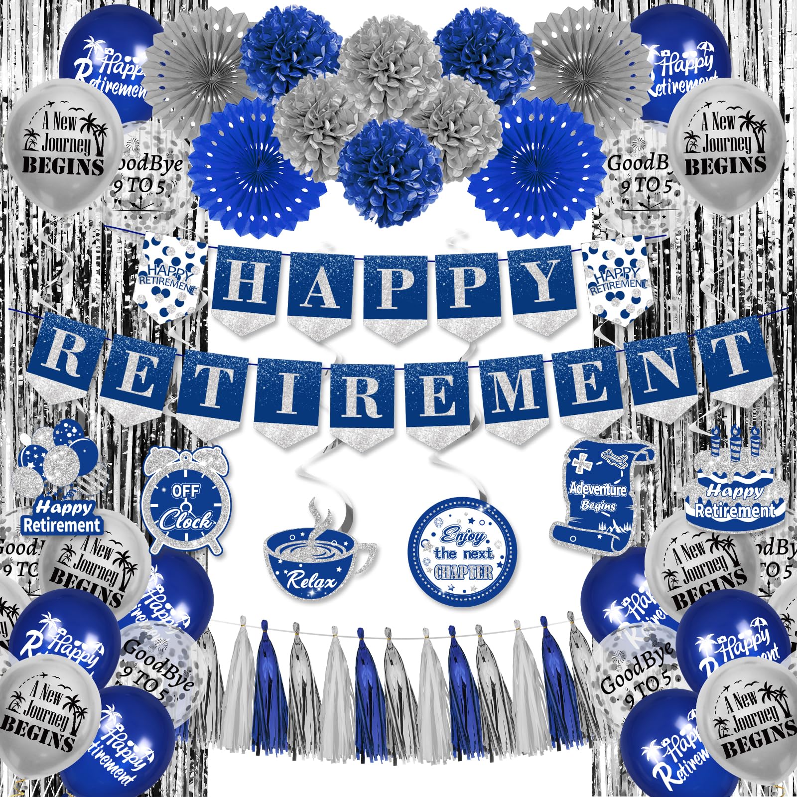 Amazon.com: 60Pcs Blue Silver Retirement Party Decorations for Men ...