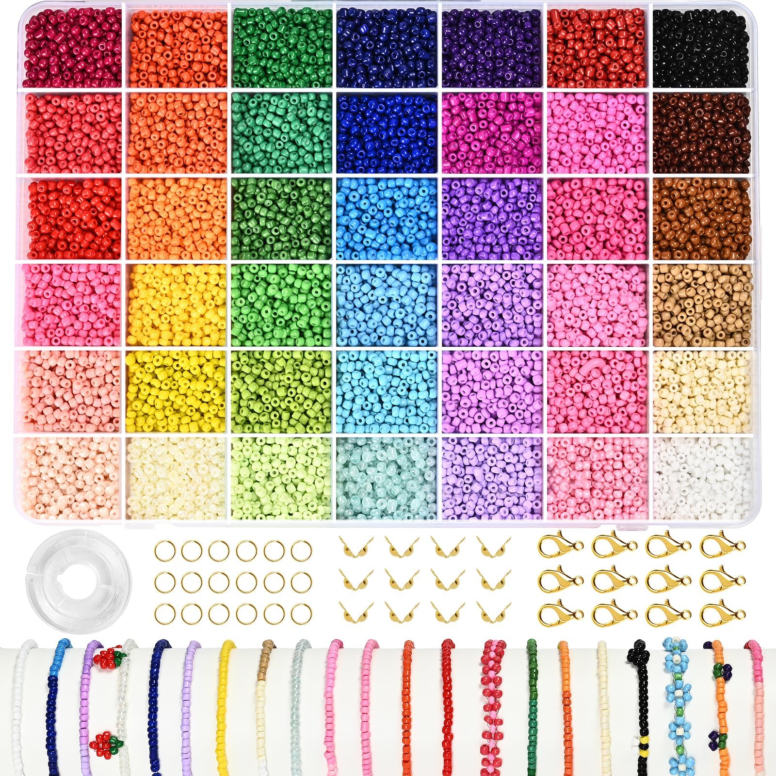 Amazon.com: Wuollgess 9000 PCS 3mm Glass Seed Beads for Bracelet Making ...