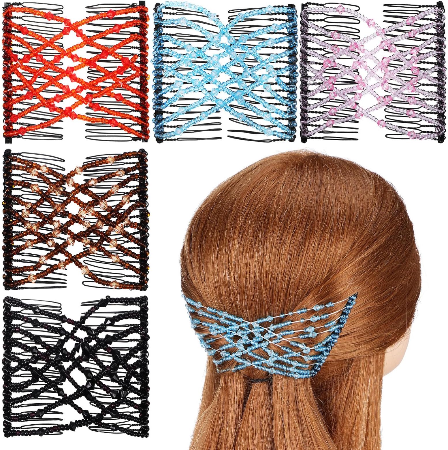 Amazon.com : Beaupretty 5Pcs Stretchy Double Comb Hair Clip Hair Combs ...