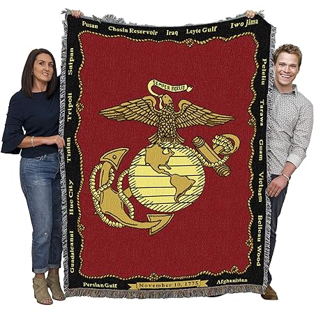 Amazon.com: US Marine Corps - Land Sea Air - Cotton Woven Blanket Throw ...