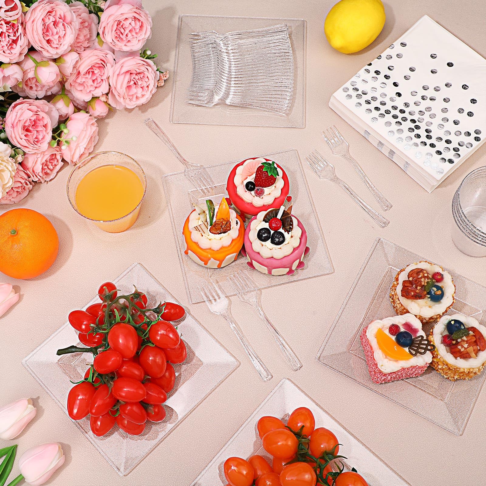 Nosiny 400 Pcs Plastic Square Plates Set for 100 Guests with Plastic ...