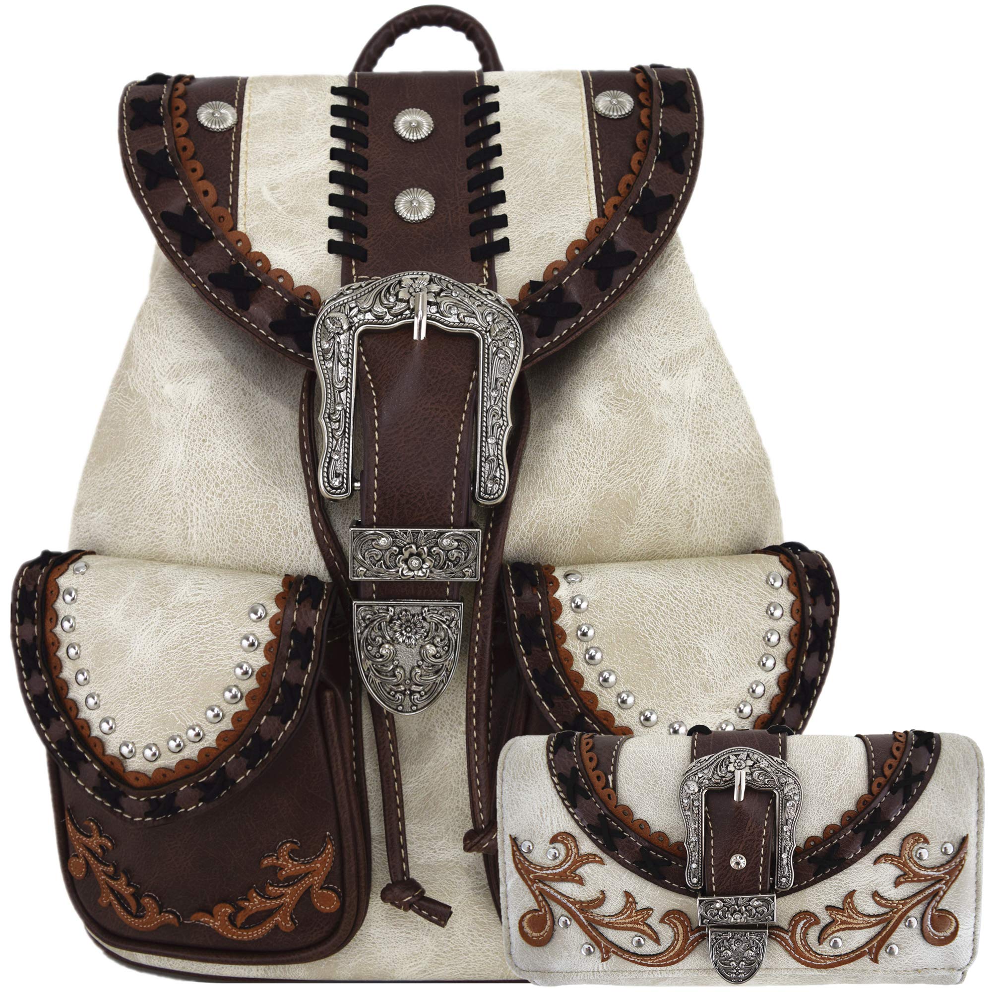 Western Style Tooled Buckle Studded Floral Women Country Backpack Bags ...