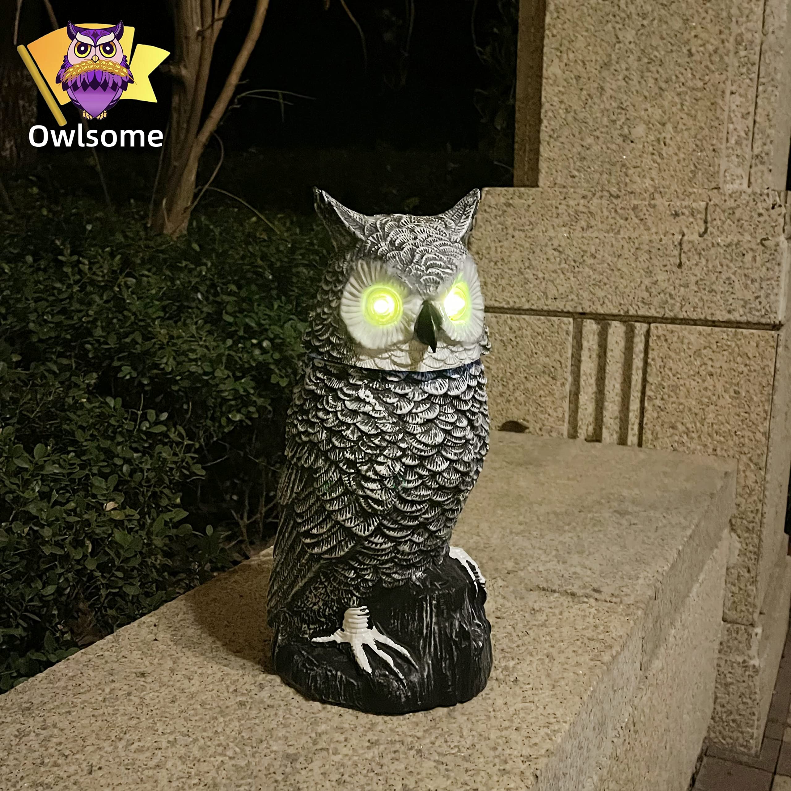Solar Owl Light Spinning Head Hausse Solar Fake Owl Decoy Scare Birds