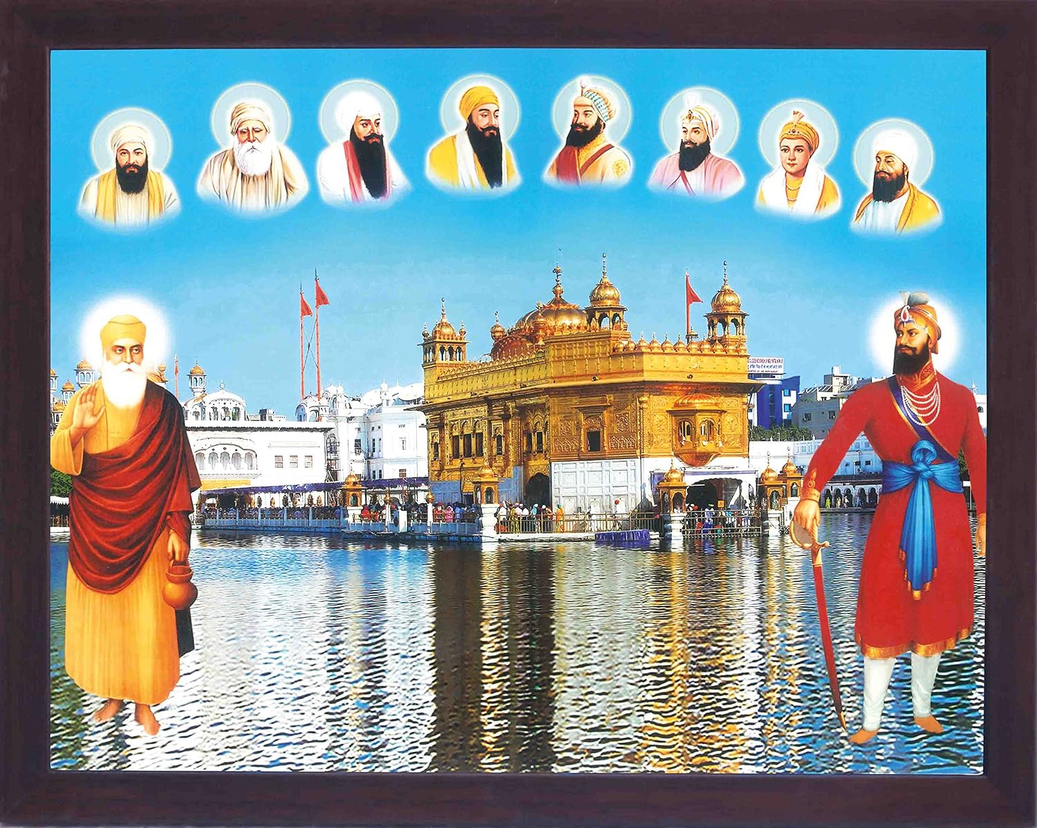 Sikh Religious Poster with Framed Portraits of Guru Nanak Dev Ji and ...