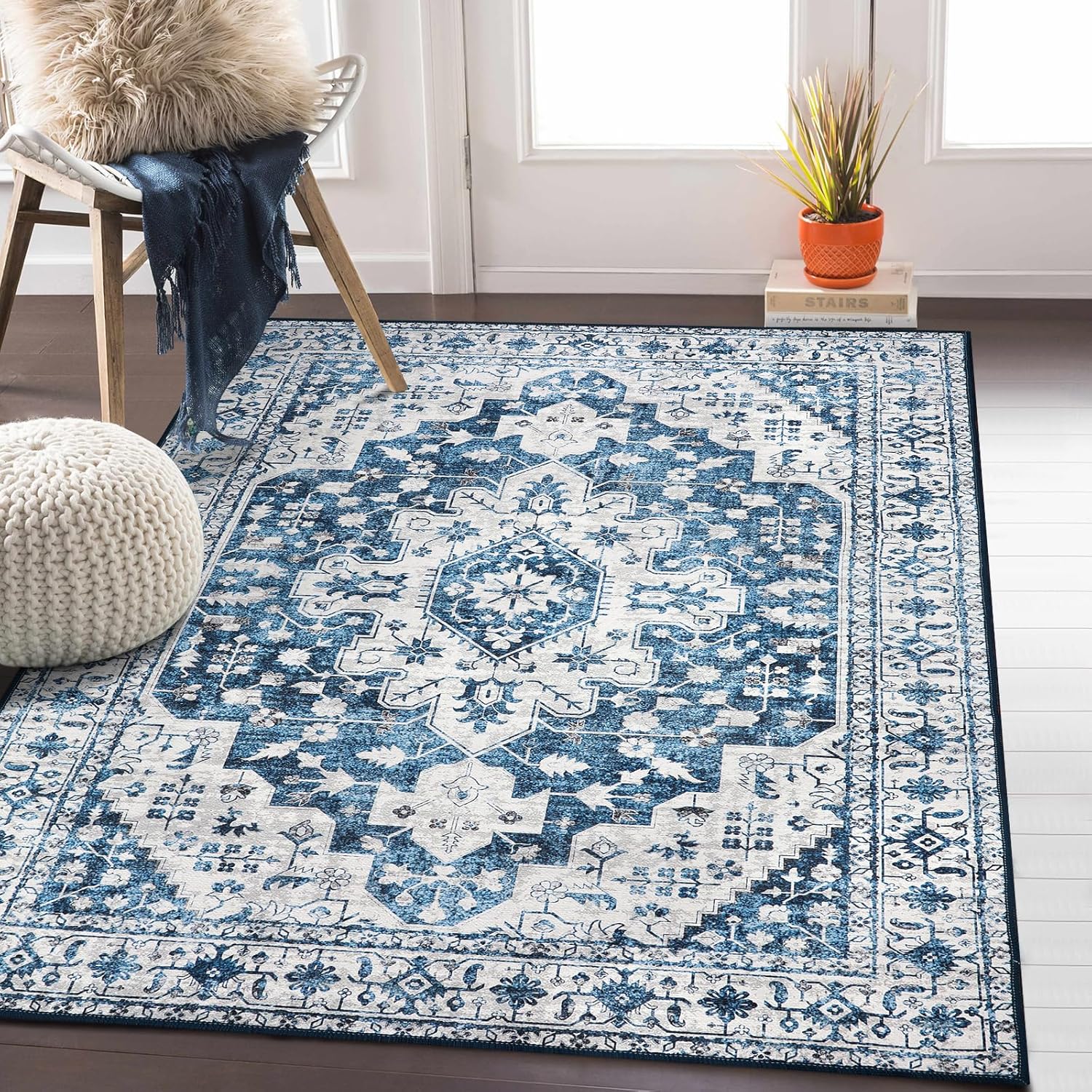 Amazon.com: Moynesa Ultra-Thin Washable Area Rug - 3x5 Blue Kitchen ...