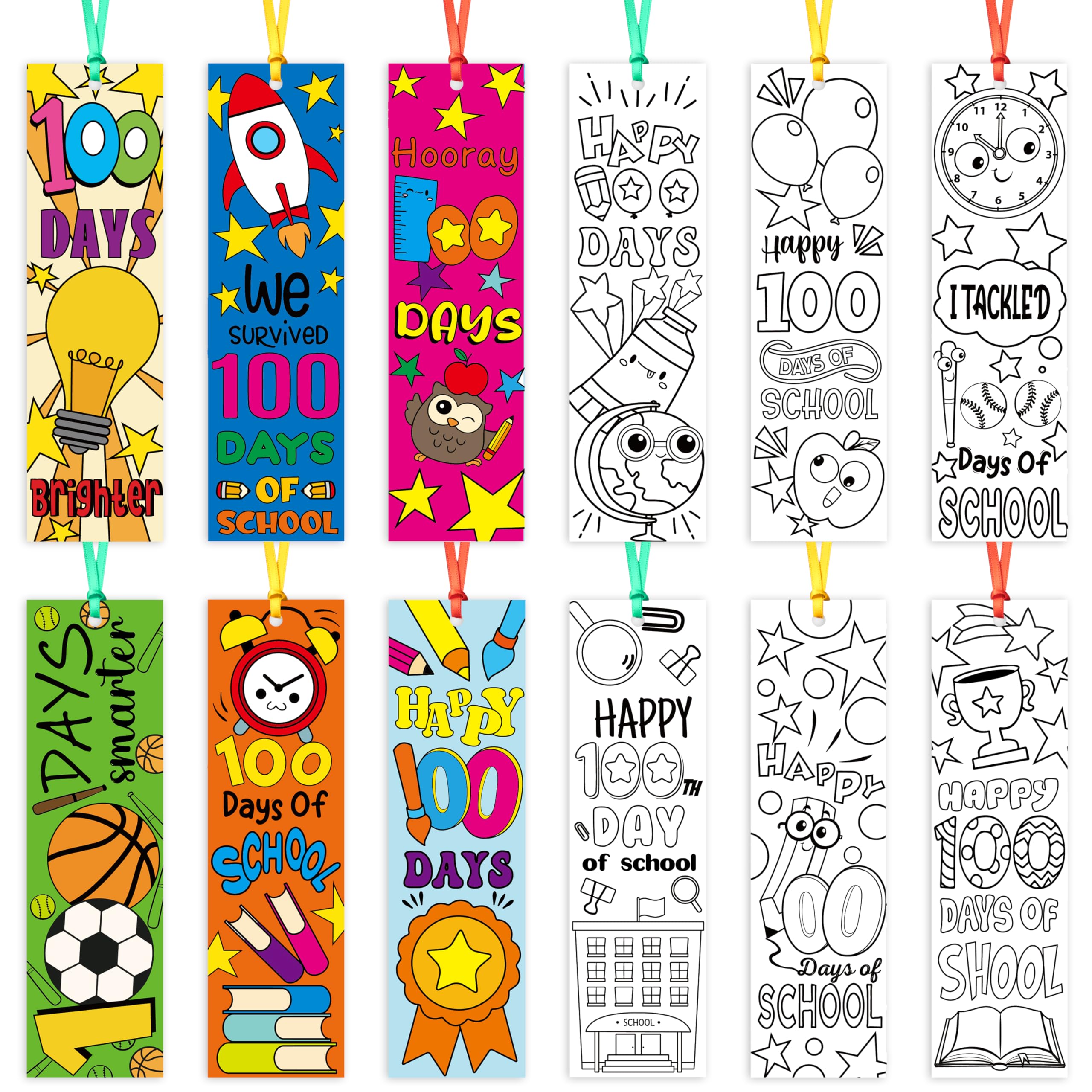 Amazon.com: 3sscha 72Pcs 100th Day of School Color Your Own Bookmarks ...