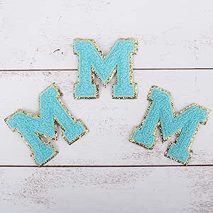Amazon.com: 3 Pack Chenille Iron On Glitter Varsity Letter "M" Patches ...