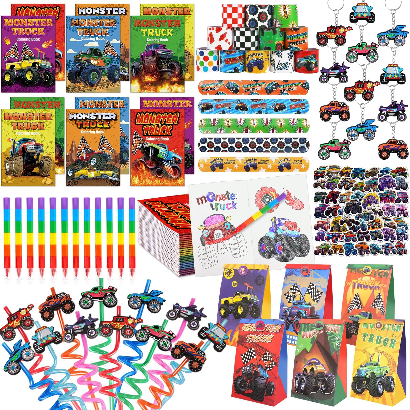 Amazon.com: 24 Pcs Monster Truck Coloring Books Bulk with 24 Stacking ...