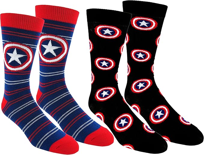 Amazon.com: Marvel Mens Captain America Casual Crew Socks, Navy Blue ...