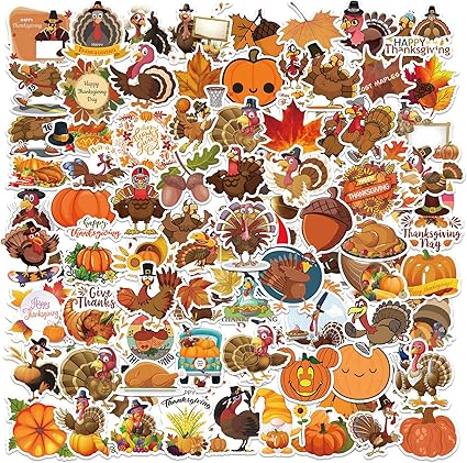 Amazon.com: 100PCS Fall Stickers Bulk, Thanksgiving Turkey Pumpkin ...